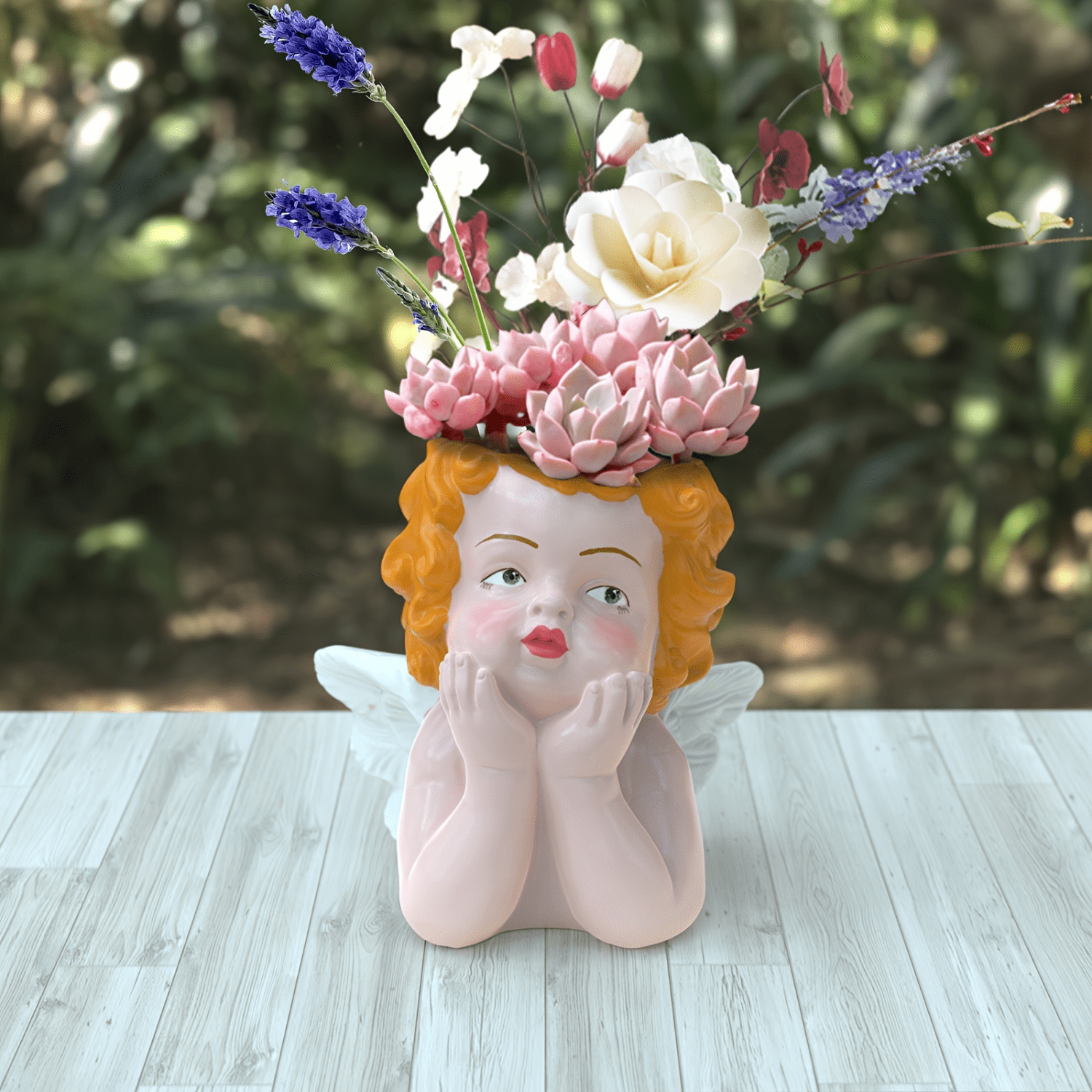 JINZHMQWL Refined Angel Statue Head-Faced Flower Pots with Drainage ...