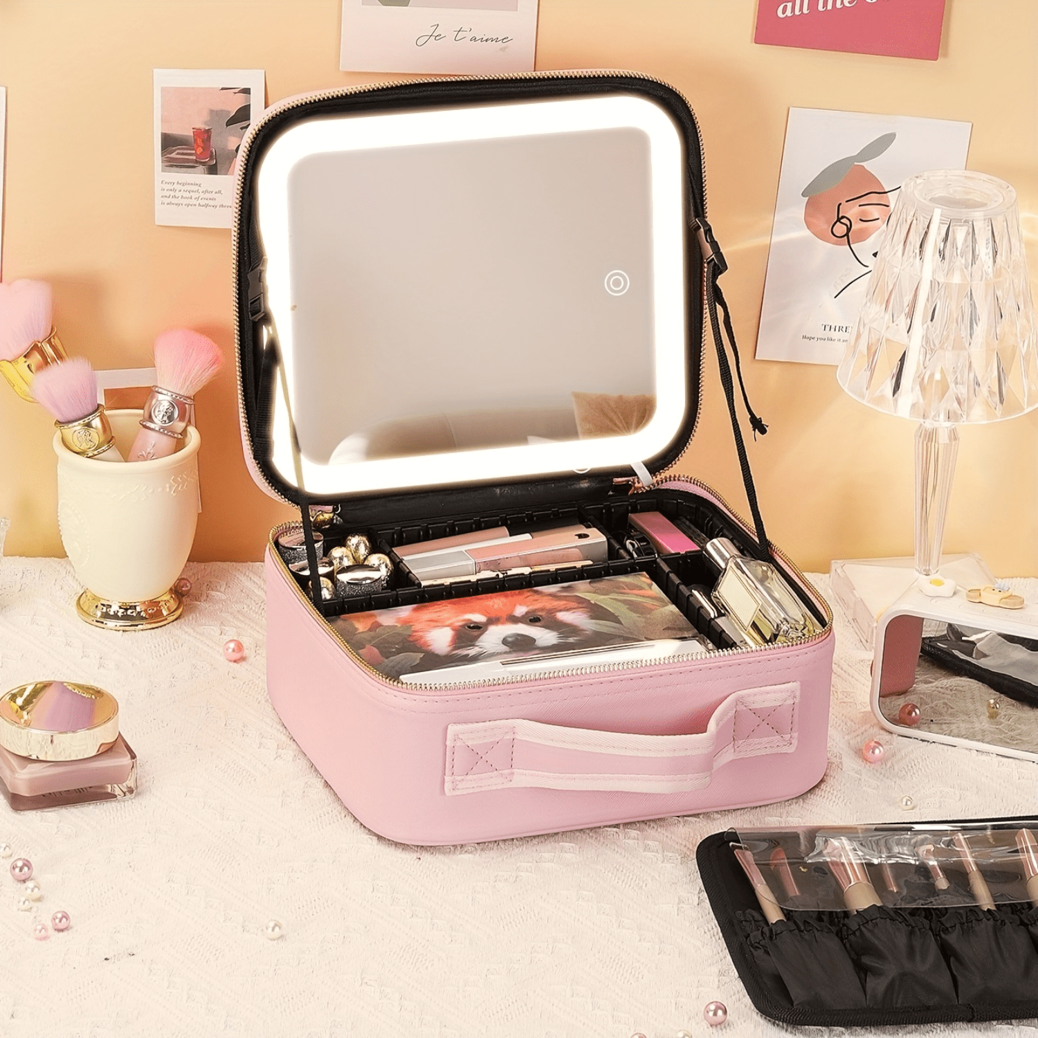 JINZHOUSHANB Waterproof Portable Travel Makeup Case with Large Lighted ...