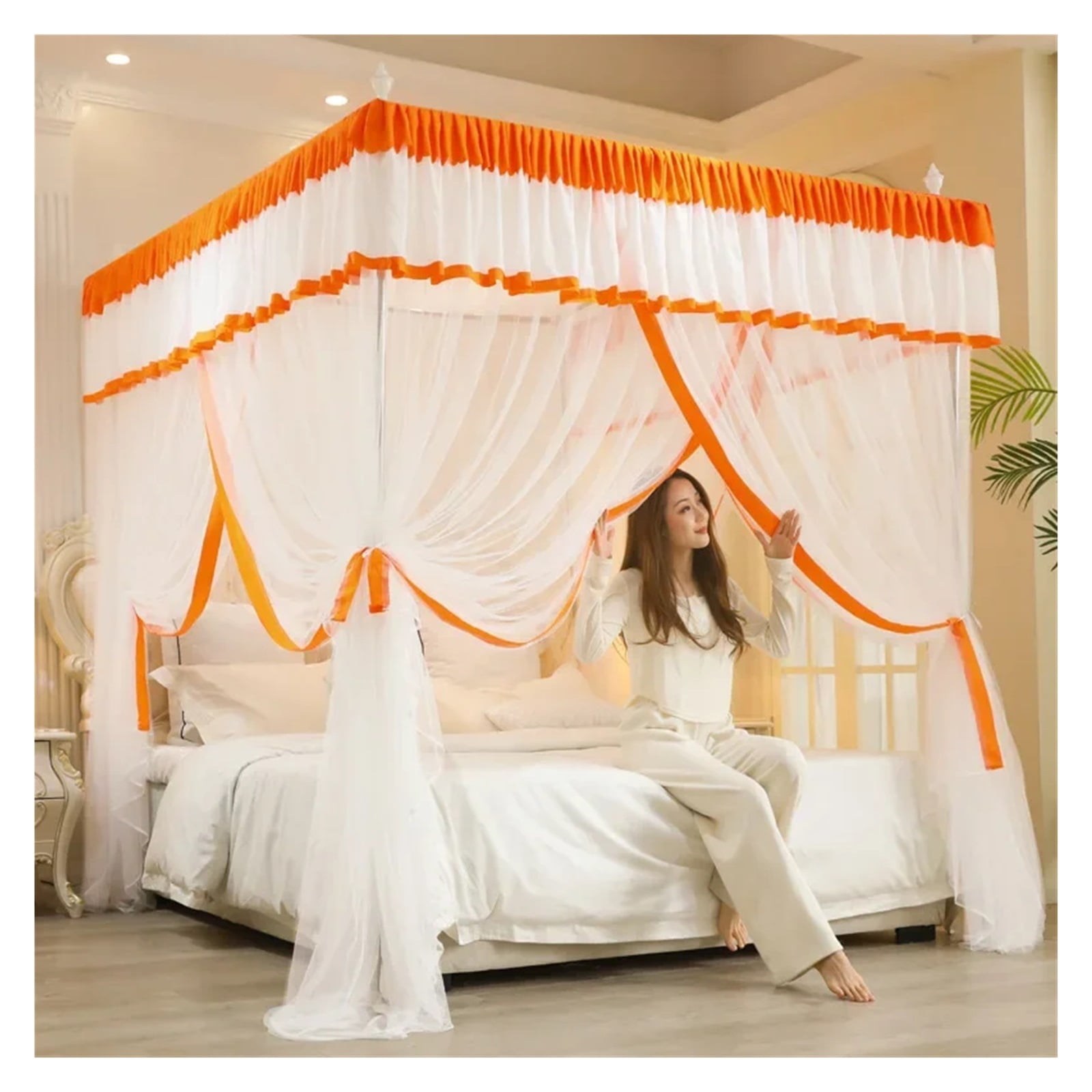 JINpf Floor Standing Dust-Proof Mosquito Net with Bracket 3-Door Palace ...