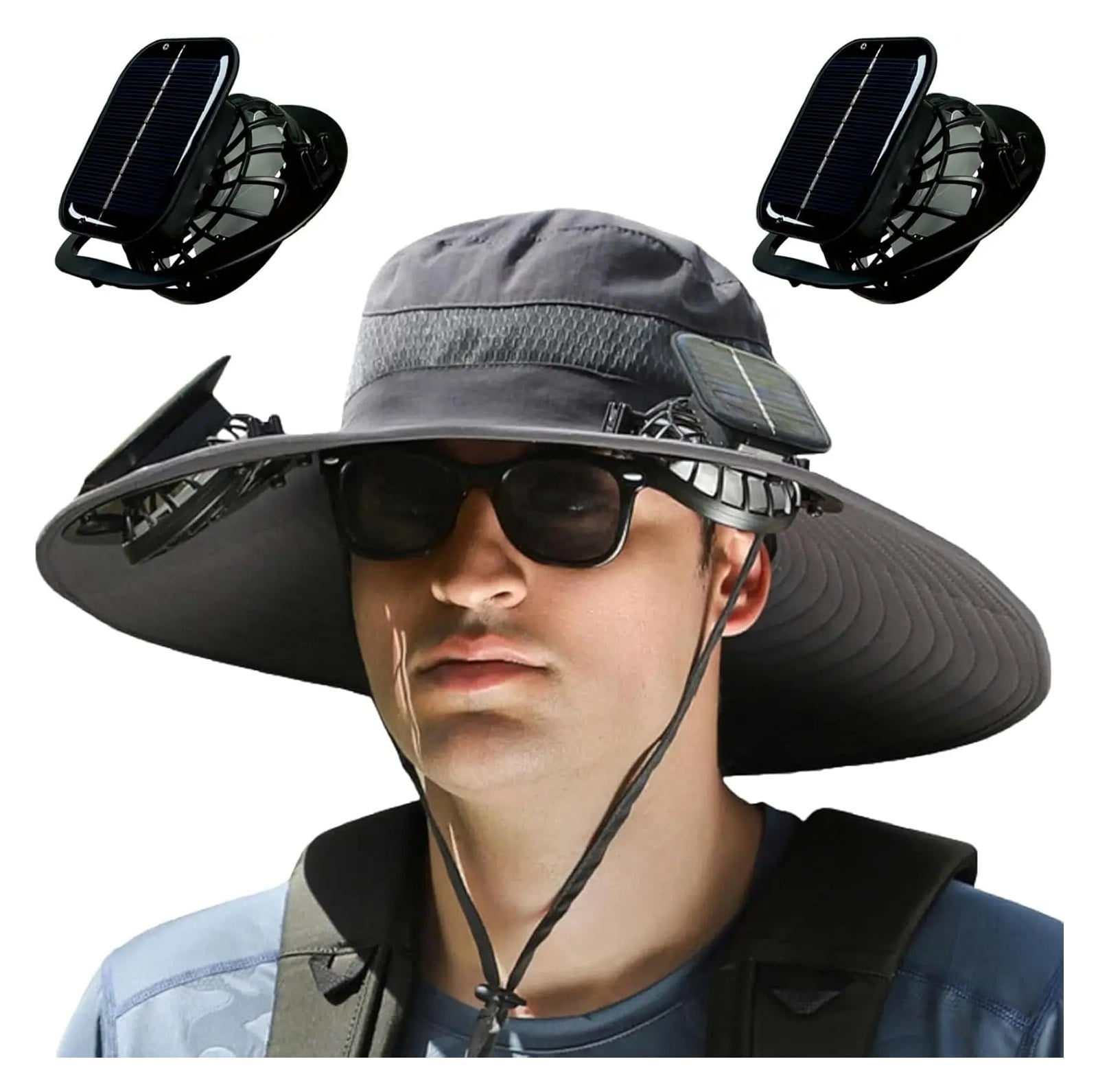 JINpf Wide Brim Solar Fan Outdoor Fishing Hat,Men Sun Hat with 2 Solar ...