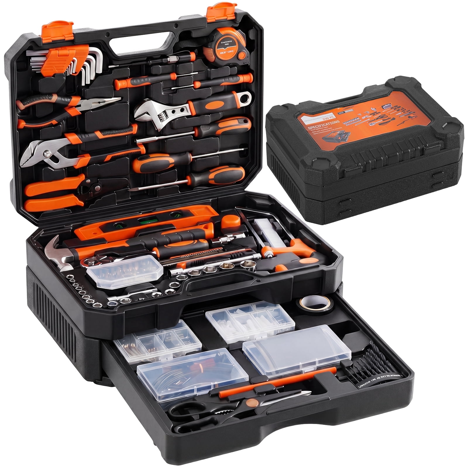 JIOABL 330-Piece Home Repair Tool Kit with Pull-Out Drawer, Carbon ...