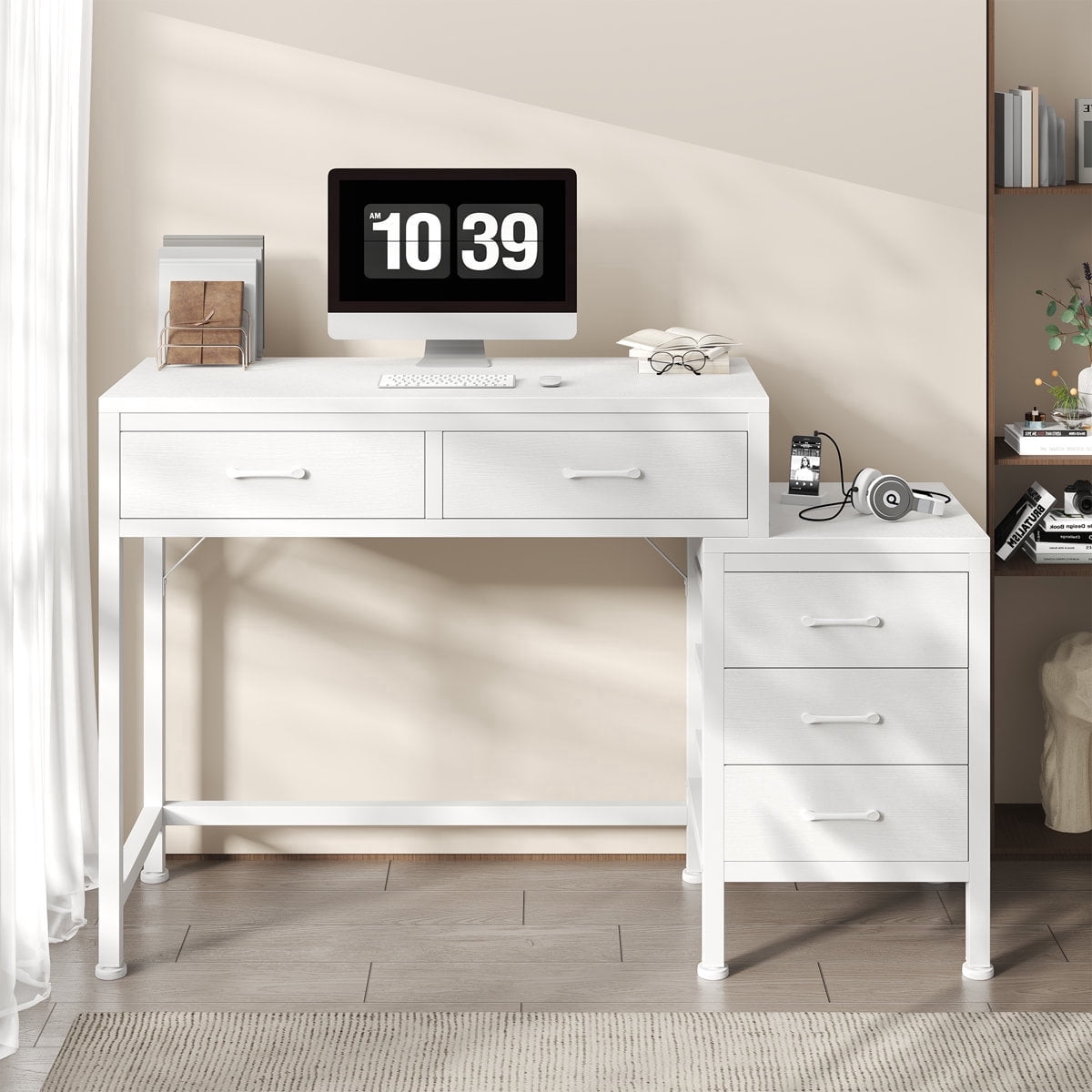 JIOABL 51 in Retro Industrial Writing Desk with 5 Drawers & Printer ...