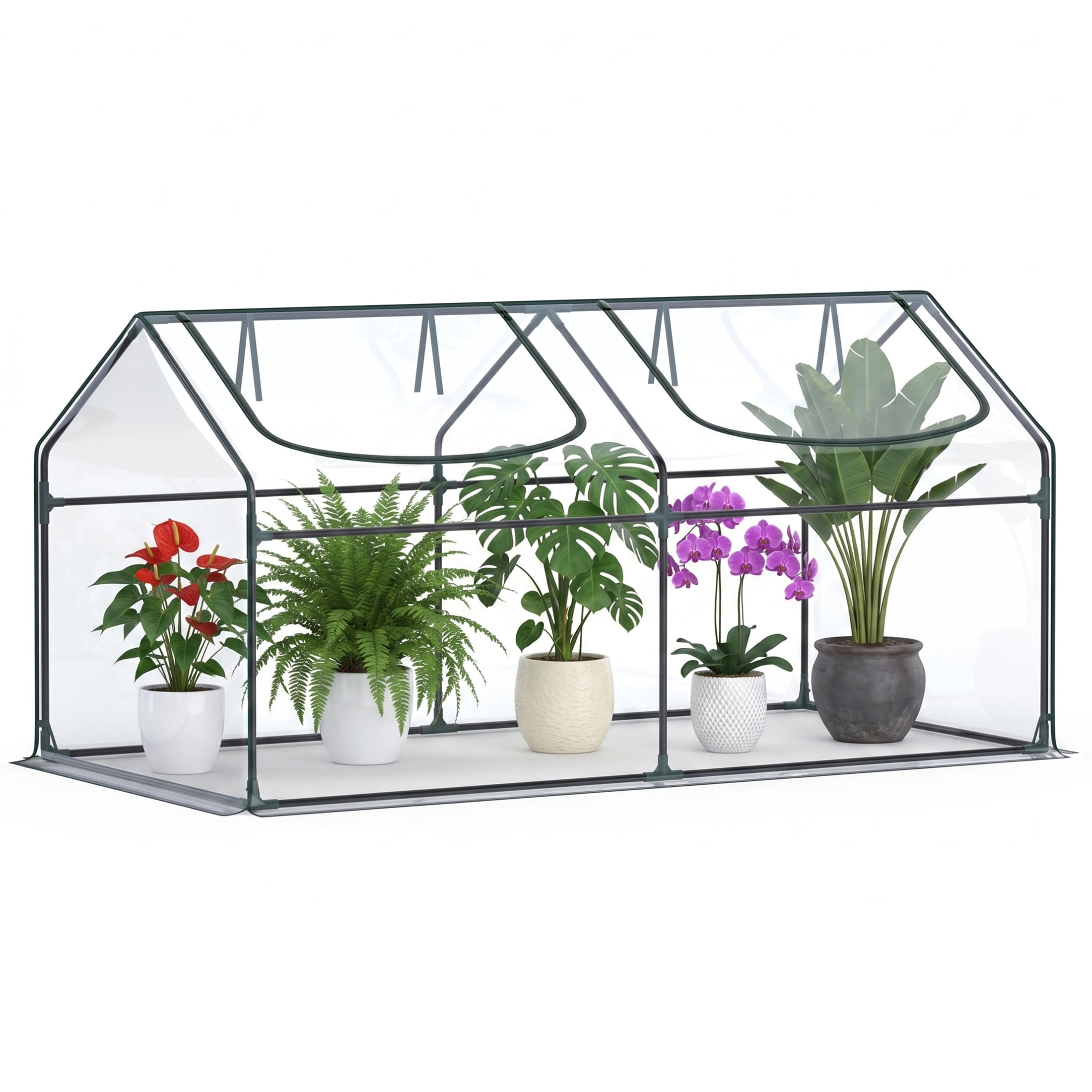 JIOABL Mini Cloche Greenhouse with Clear PVC Cover & Zipper Door, Steel ...