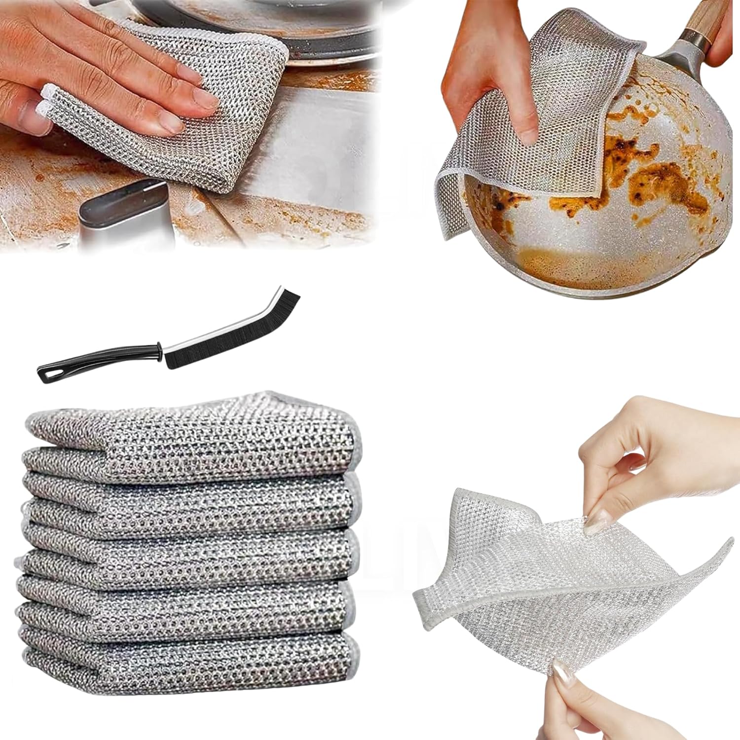 JIOLIVE Set of 5 NonScratch Wire Dishcloth Gaps Cleaning Brush ...