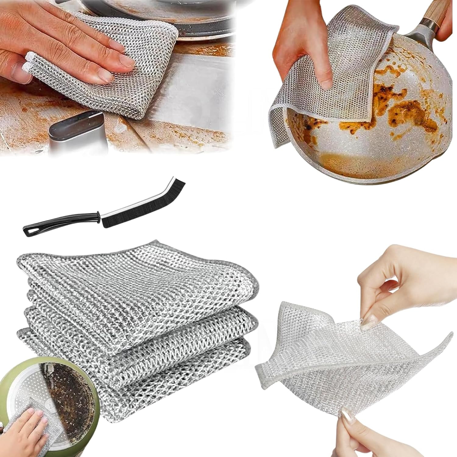 JIOLIVE Wire Dishwashing Rags for Wet and Dry Stainless Steel Scrubber ...