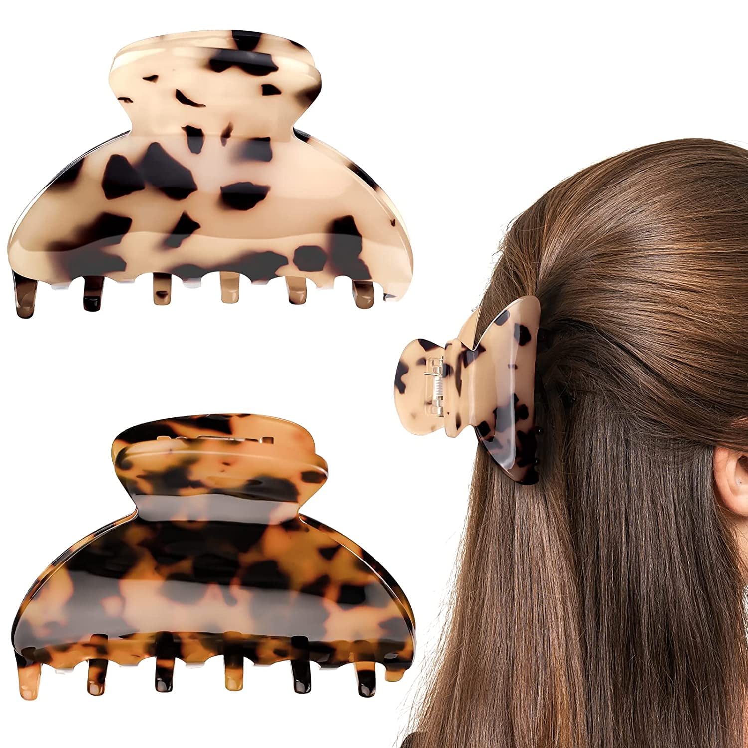 JIRIS 2PCS 2.75 inches Hair Claw Banana Clips tortoise Barrettes ...
