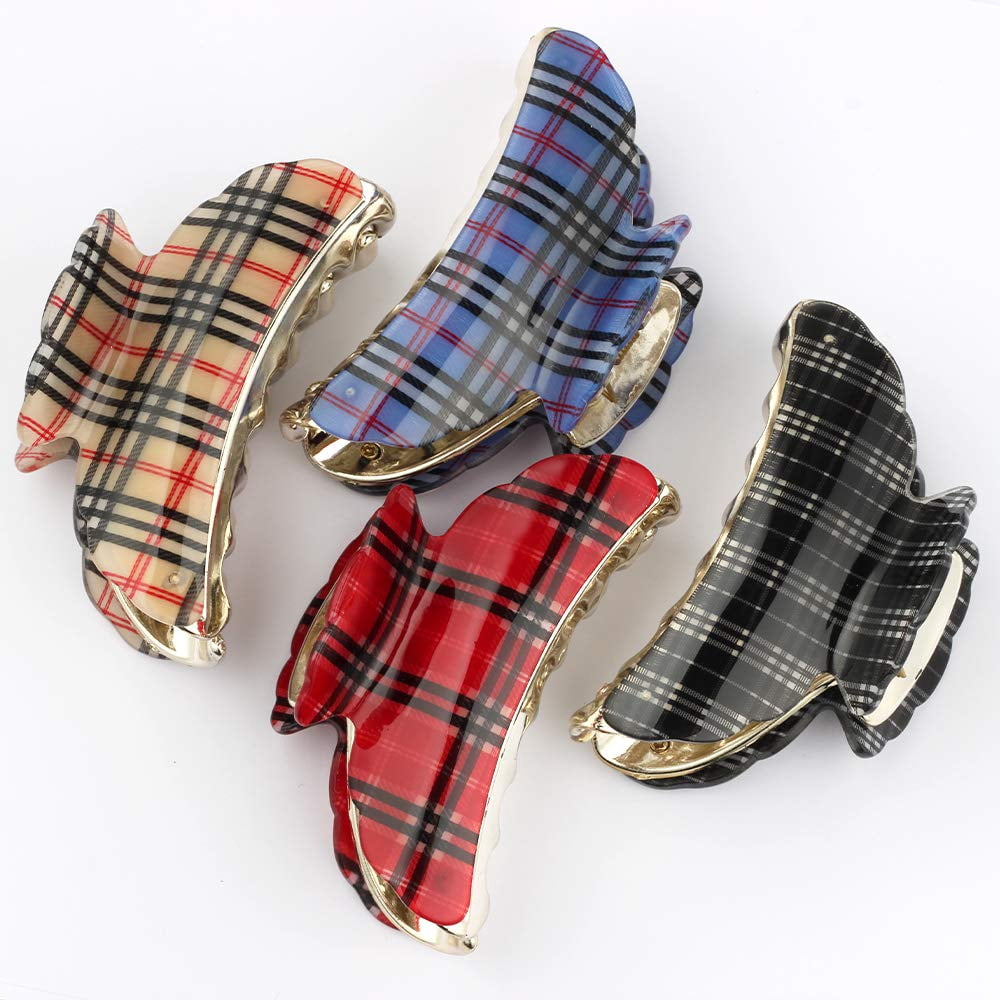 JIRIS 4 Pack 3.5" Hair Clips for Women Acrylic Hair Claw plaid print ...