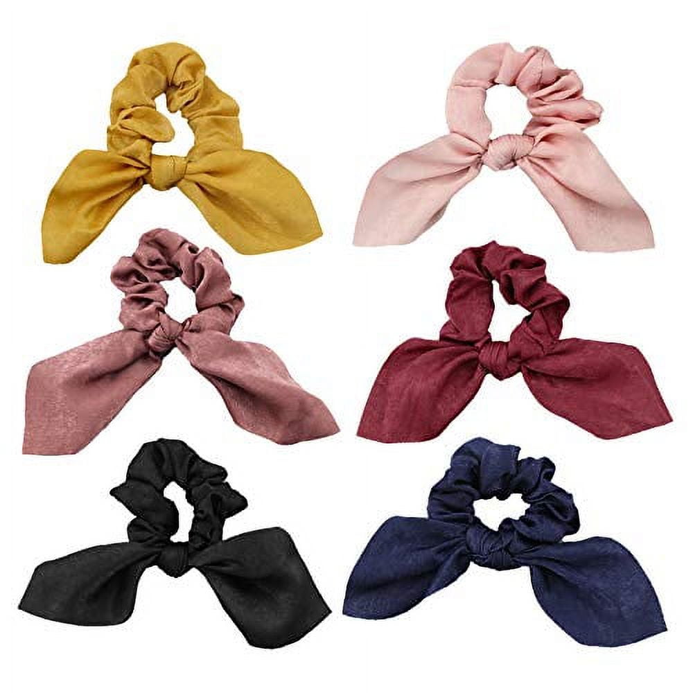 JIRIS 6 Pcs Satin Silk Hair Scrunchies Rabbit Bunny Ear Bow Bowknot ...