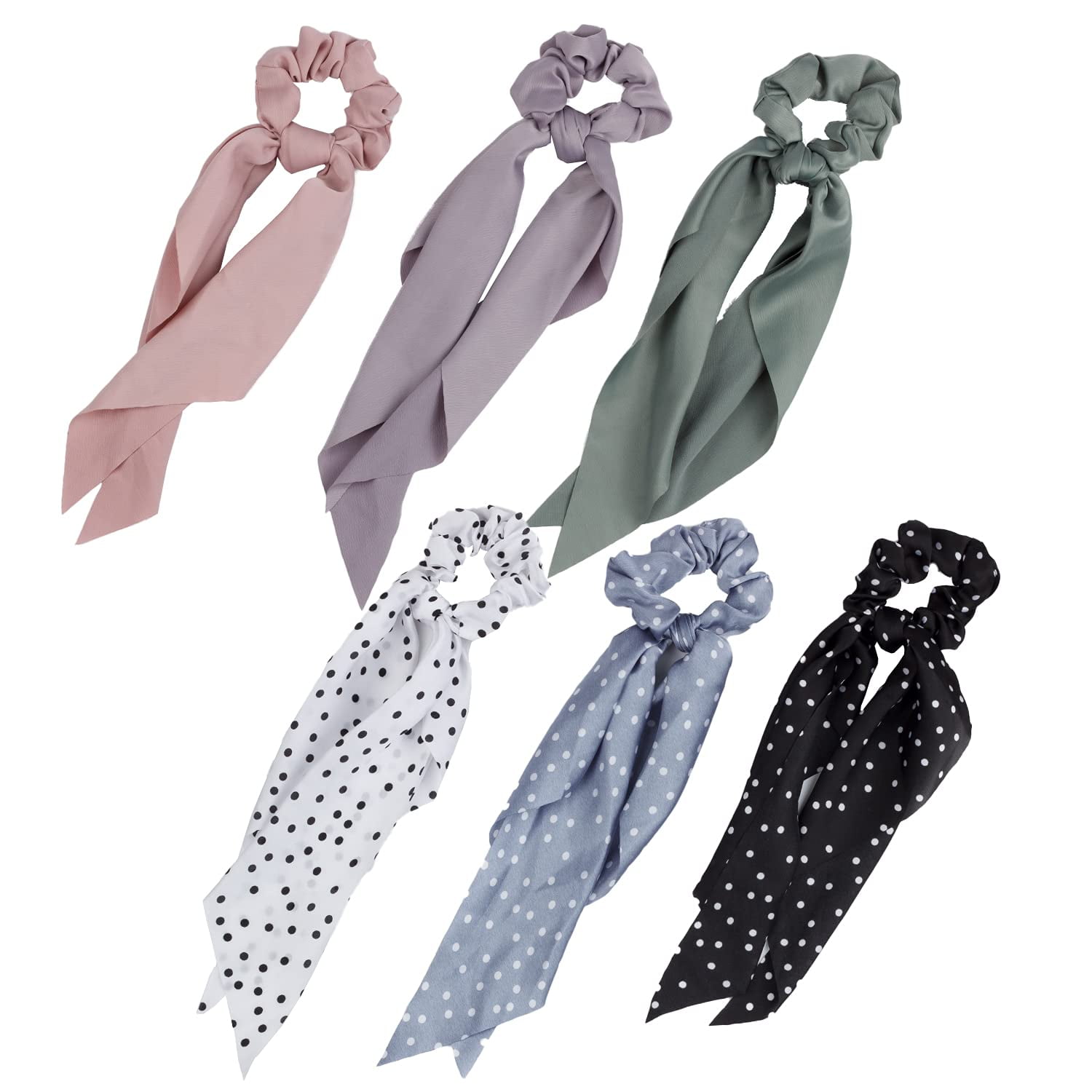 JIRIS 6 Pcs Satin Silk Hair Scrunchies Rabbit Bunny Ear Bow Bowknot ...