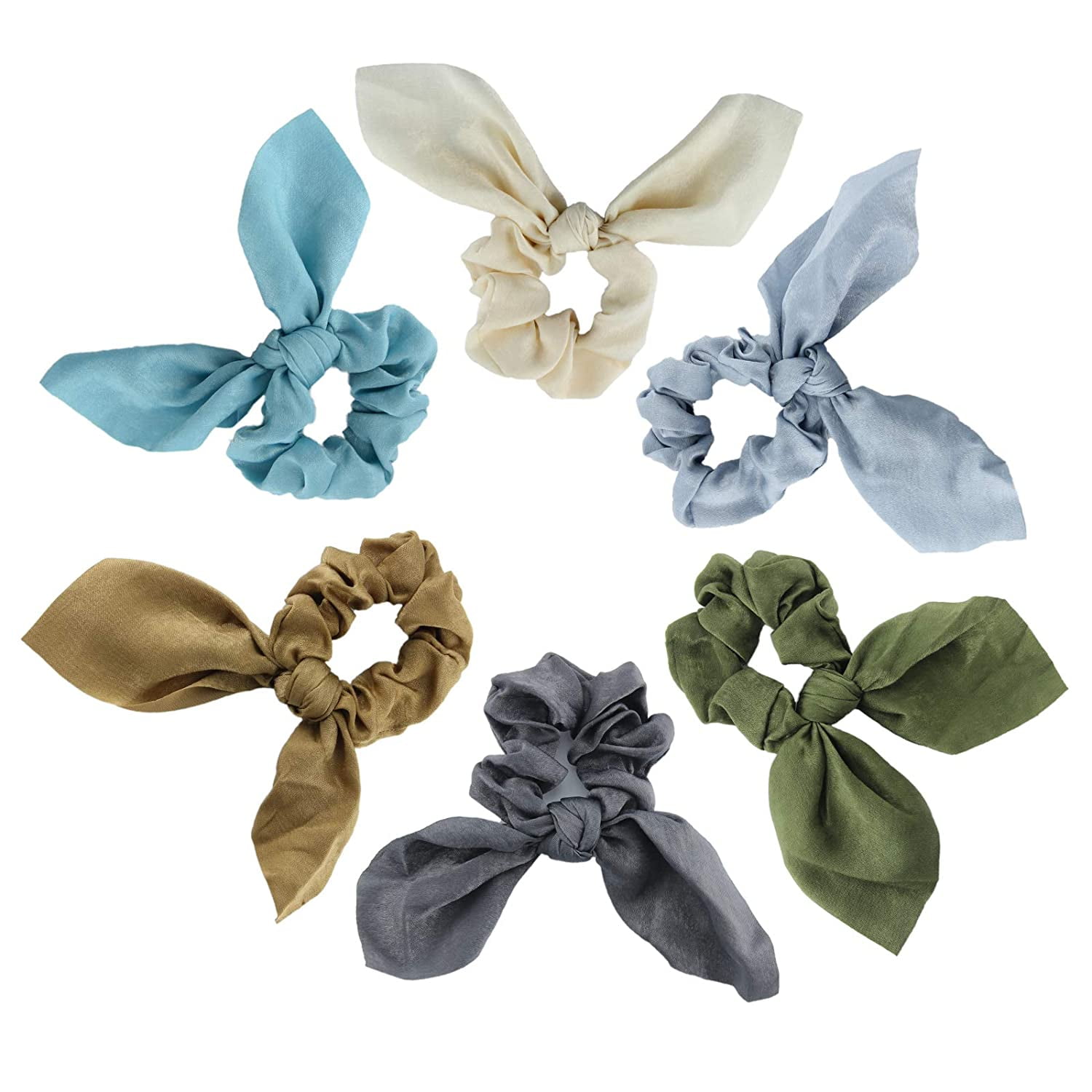JIRIS 6 Pcs Satin Silk Hair Scrunchies Rabbit Bunny Ear Bow Bowknot ...