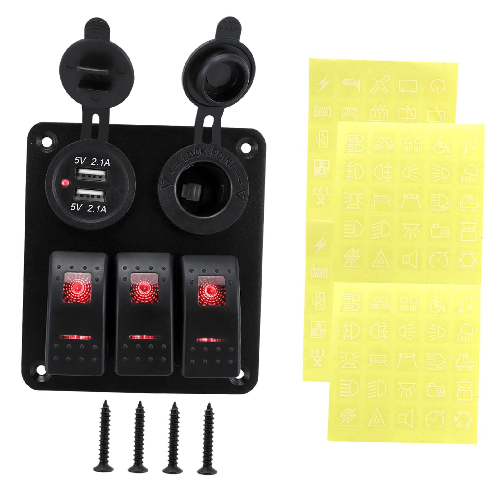 JISADER Generic 3 Gang Rocker Switch Panel Pre Wired 12V 24V for Boat ...