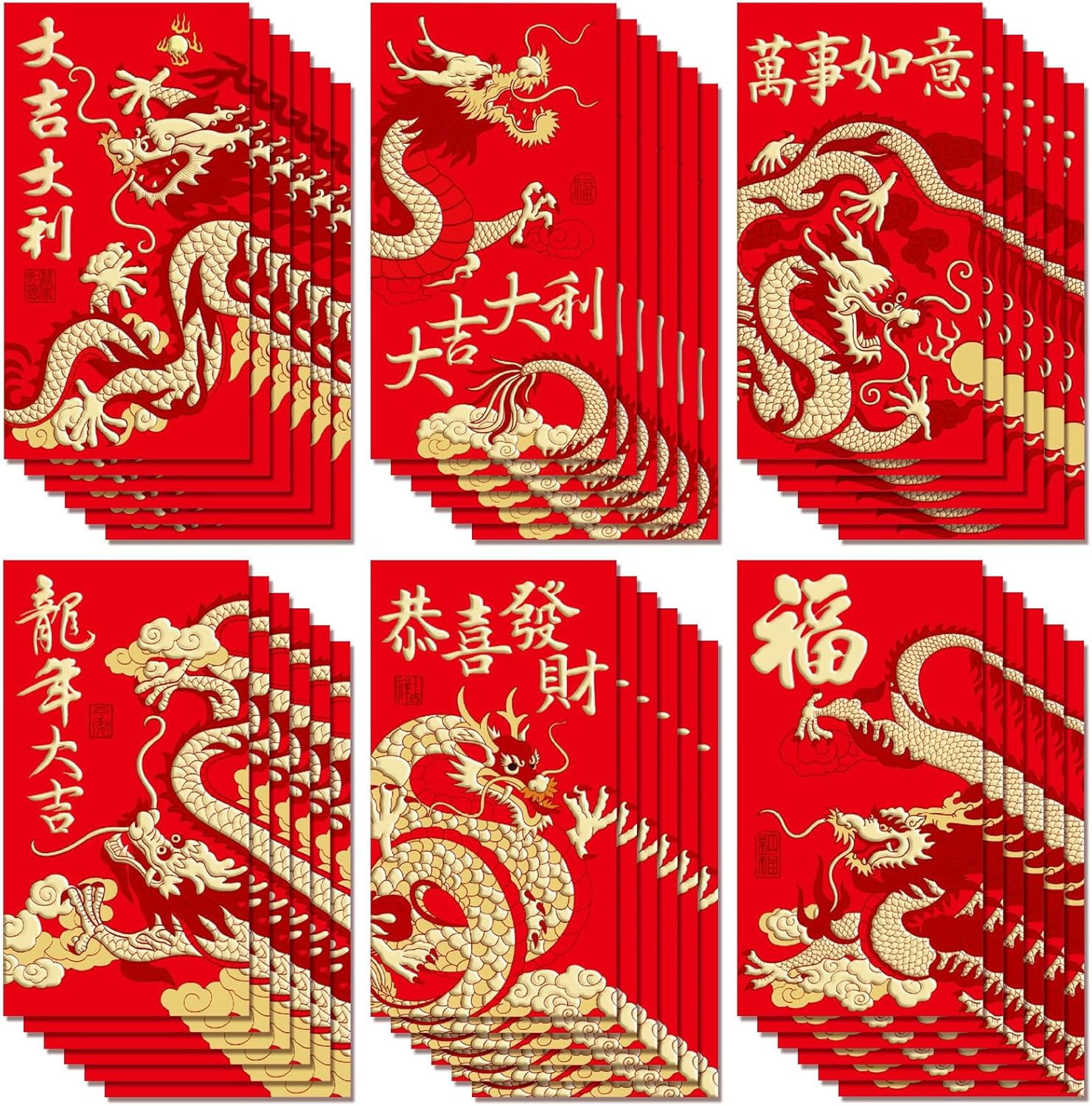 JISBEIFHA 36 Pcs Chinese New Year Red Envelopes 2024 Year of Dragon Lucky Money Pockets Spring ...