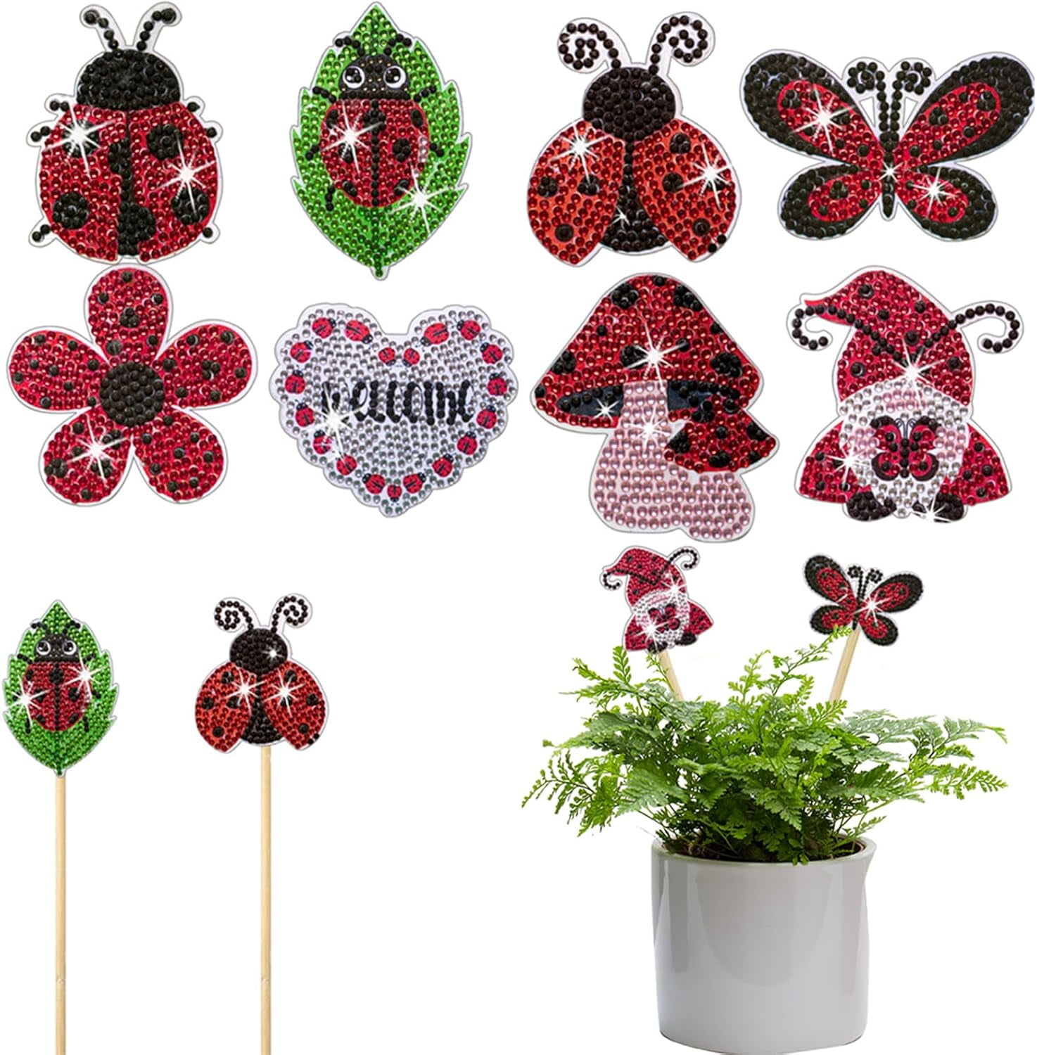 JISBEIFHA 8pcs Colorful Ladybug DIY Kits Exquisite Ladybug Diamond Art ...