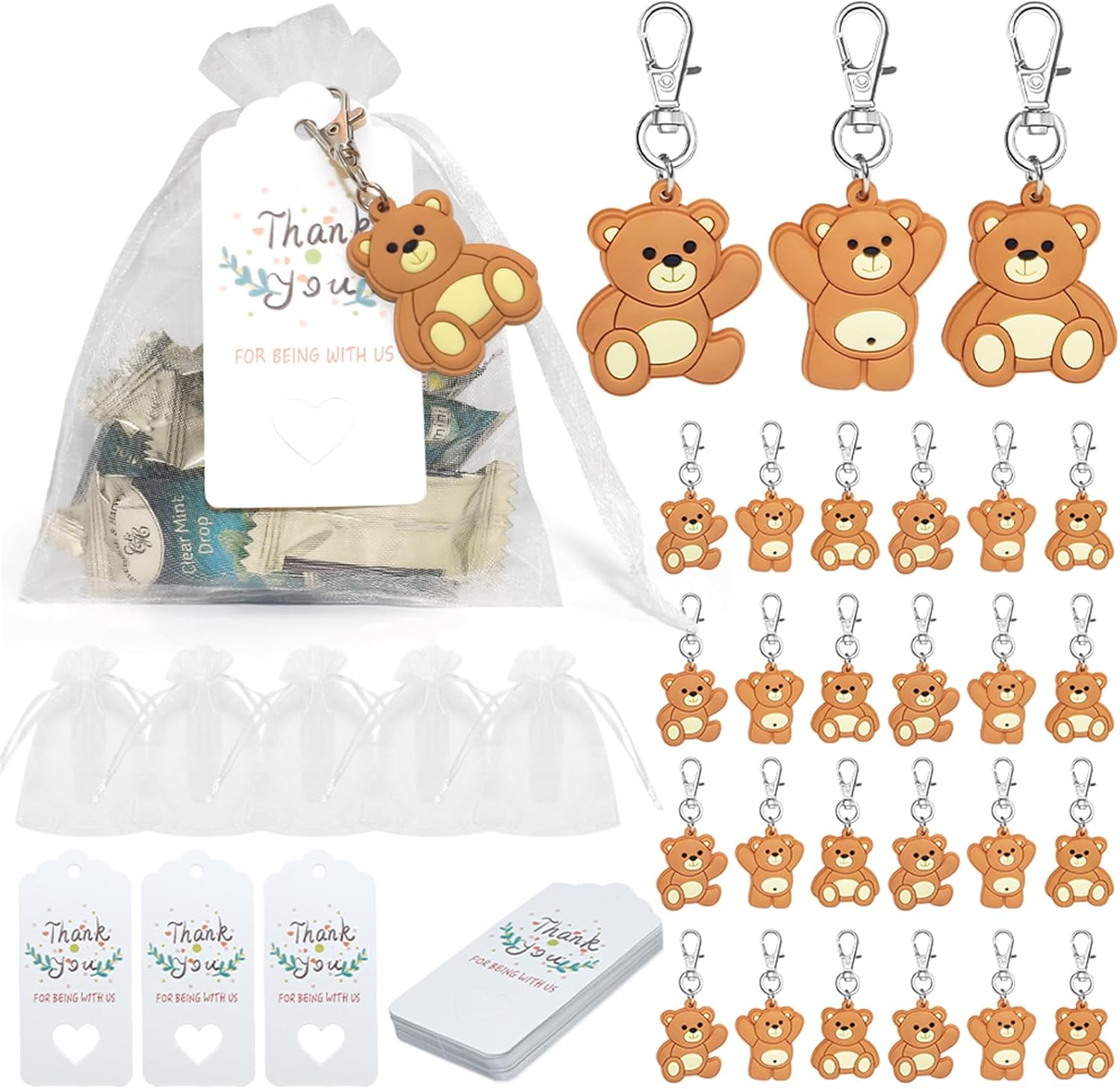 JISBEIFHA 90 Pcs Animal Keychains, Baby Shower Decorations with 30 Bear ...