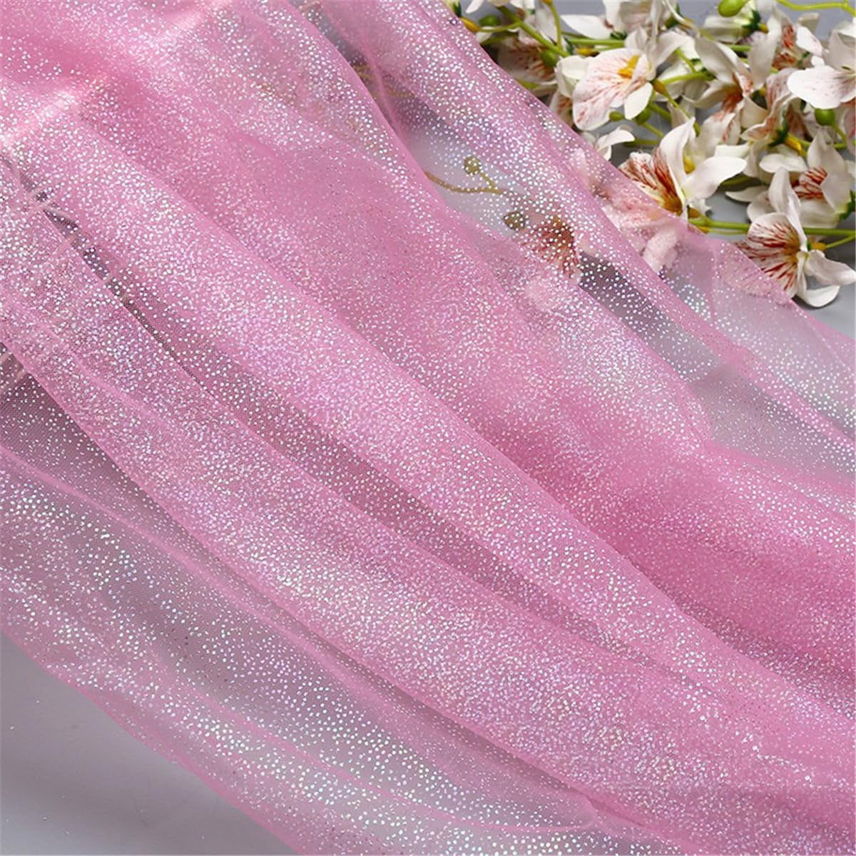JISBEIFHA Christmas Glitter Tulle Rolls, Glitter Sparkling Tulle Fabric ...