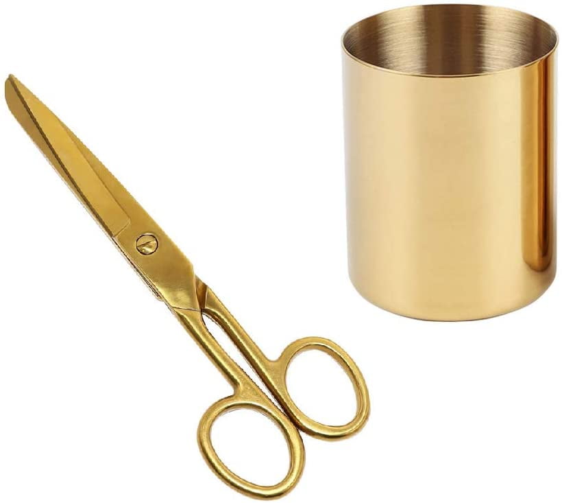 JISBEIFHA Gold Pencil Cup Holder Scissors Set Golden Pen Pot Pen Holder ...