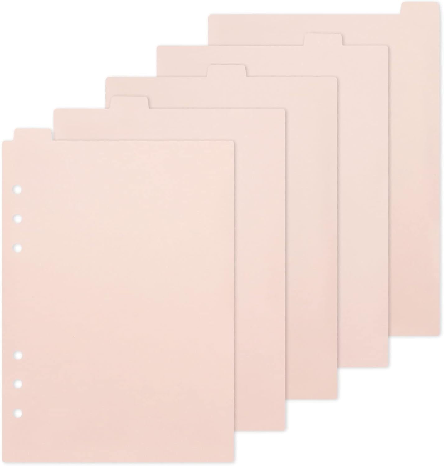 JISBEIFHA Plastic A5 Binder Dividers 5 Tabs Pink Index Dividers 6 Holes ...
