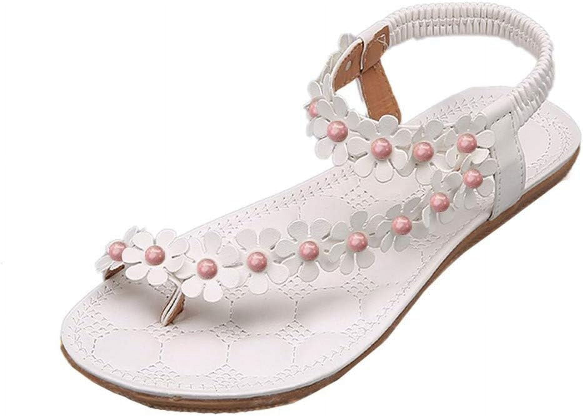 JISBEIFHA Thong Sandals for Women Beach,Bohemia Floral Flat Sandals T ...
