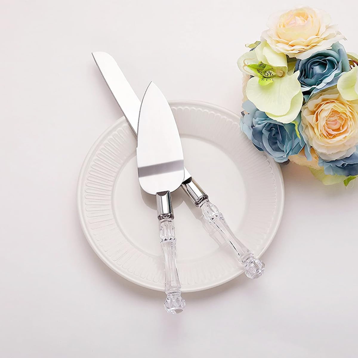 JISBEIFHA Wedding Clear Cake Cutter and Server Set with Crystal Handle ...