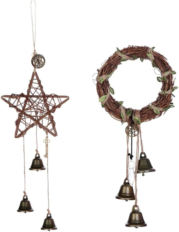 JISBEIFHA Witch Rattan,Witch Bells Round Pentagram Witch Rattan Wreath ...