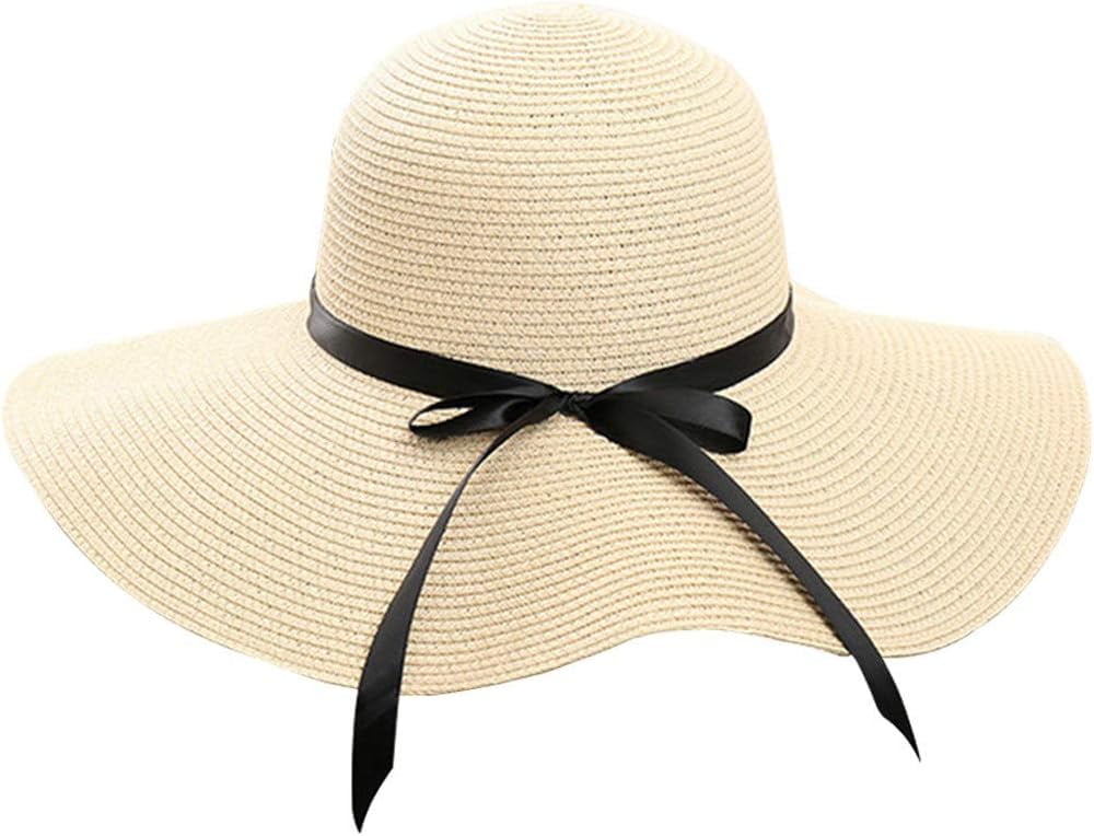 JISBEIFHA Womens Sun Protection Straw Hat Wide Brim Summer Foldable ...