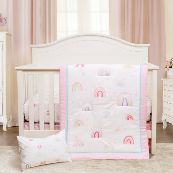 JISEN Newborn Baby Girl's Comforter Mini Nursery 4-Piece Crib Bedding ...