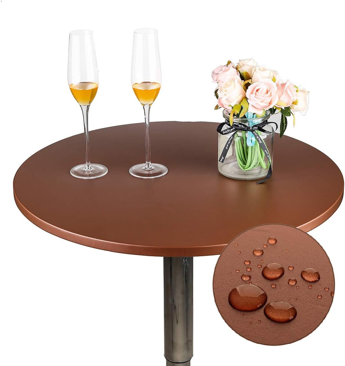 JISEN Cocktail Waterproof Round Table Topper Cap Polyester Fitted ...