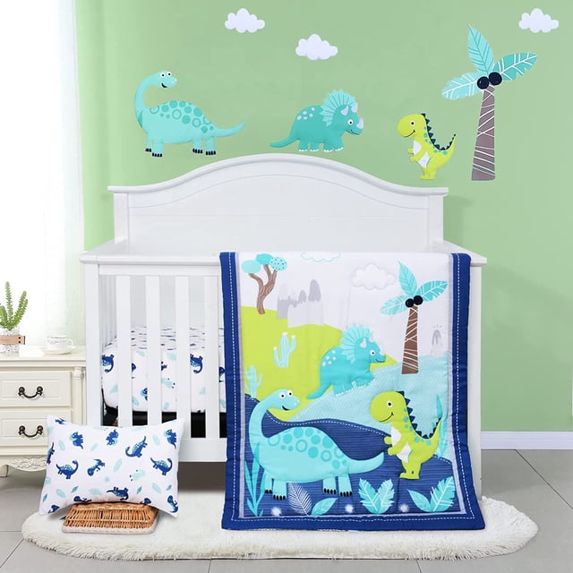 JISEN Dinosaur 4pc Crib Bedding Set for Boys - Includes Comforter ...