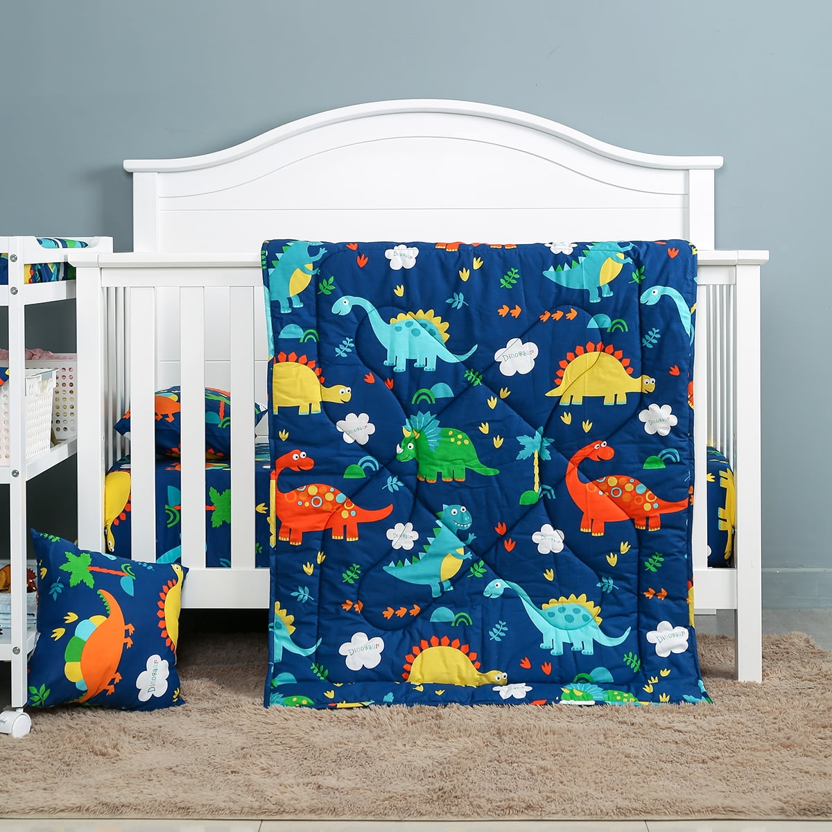 JISEN Toddler Dino Comforter Bedding Set with Nursery Sheets - Boys ...