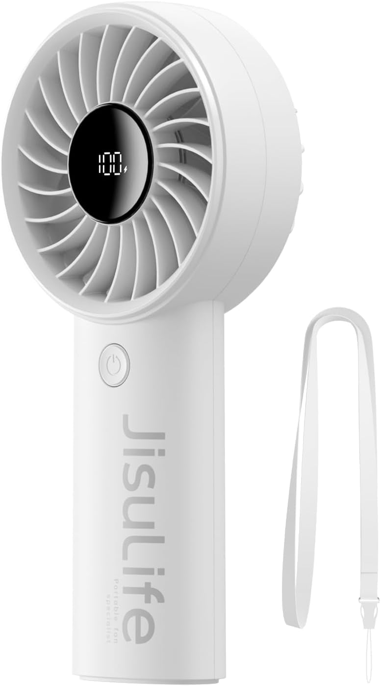 JISULIFE Handheld Portable Fan with Powerful Motor,LED Display,5000mAh ...