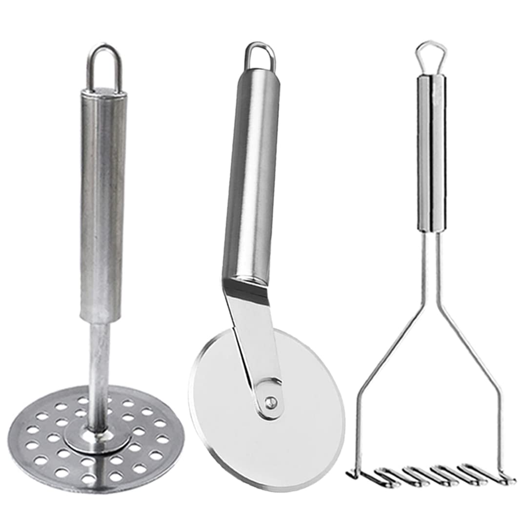 JISUN Stainless Steel Pizza Cutter Potato MasherPav bhaji Masher Silver ...