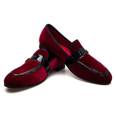 JITAI Men's Velvet Loafers Dress Wedding Party Prom Shoes for Men Red ...