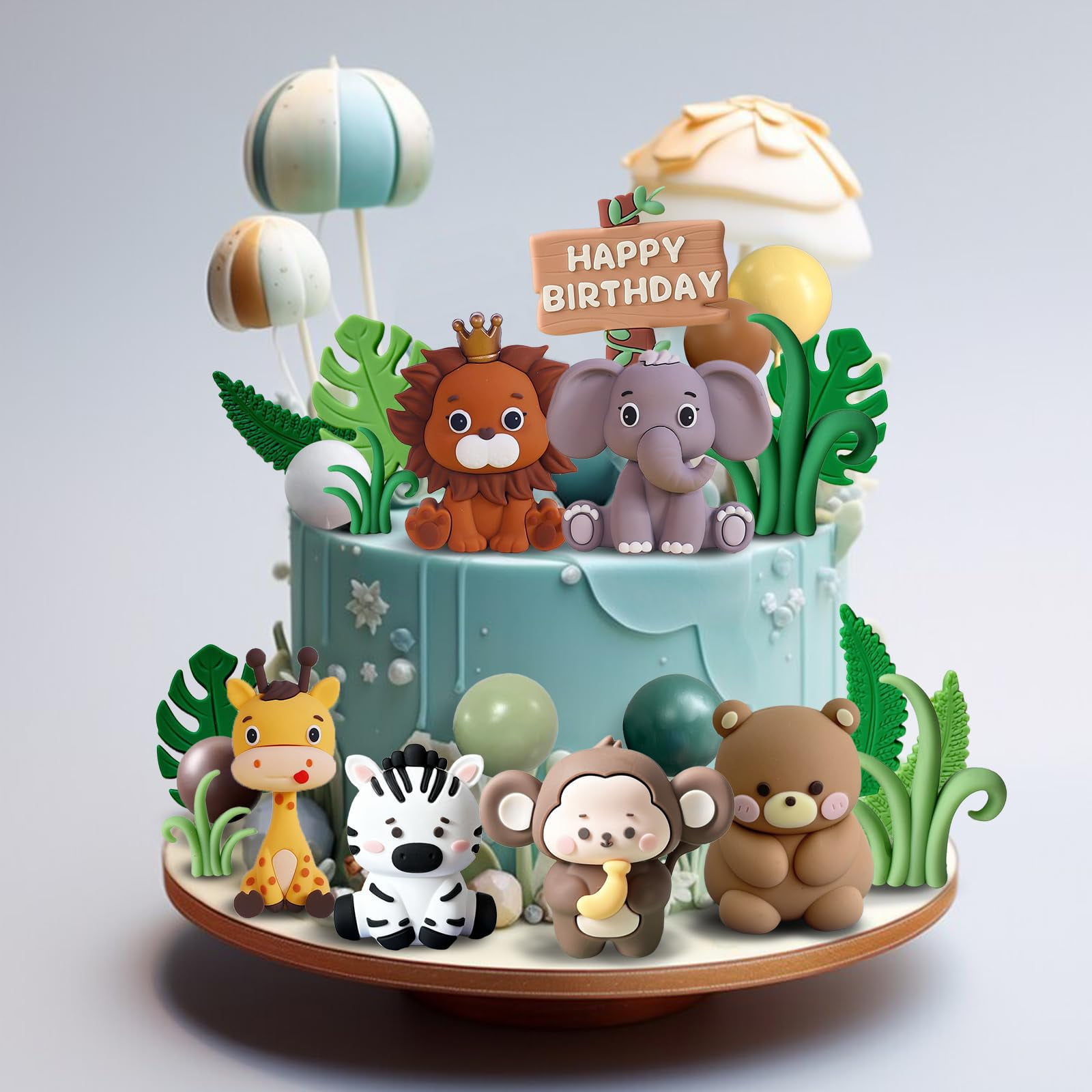 JIUDUOYUAN 24PCS Safari Animal Cake Topper with KMC2Elephant Giraffe ...