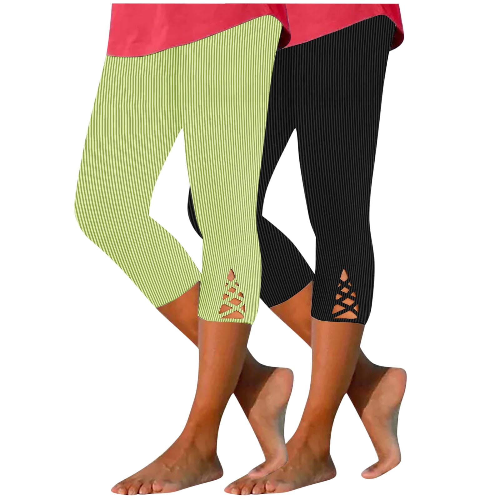 JIUKE 2PC Capri Leggings for Women Ribbed Knit High Waisted Cropped Yoga Pants Belly Control ...