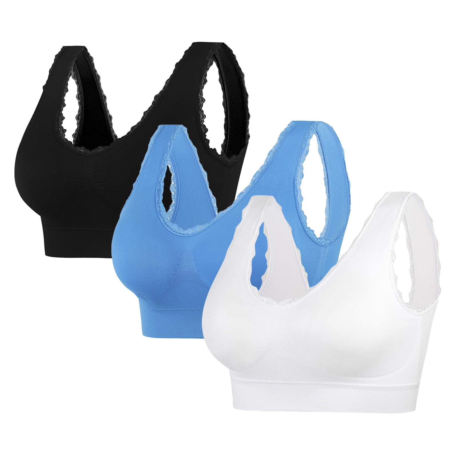 JIUKE 3PC Bras for Women Comfort Seamless Wireless Stretchy Sports Bra ...