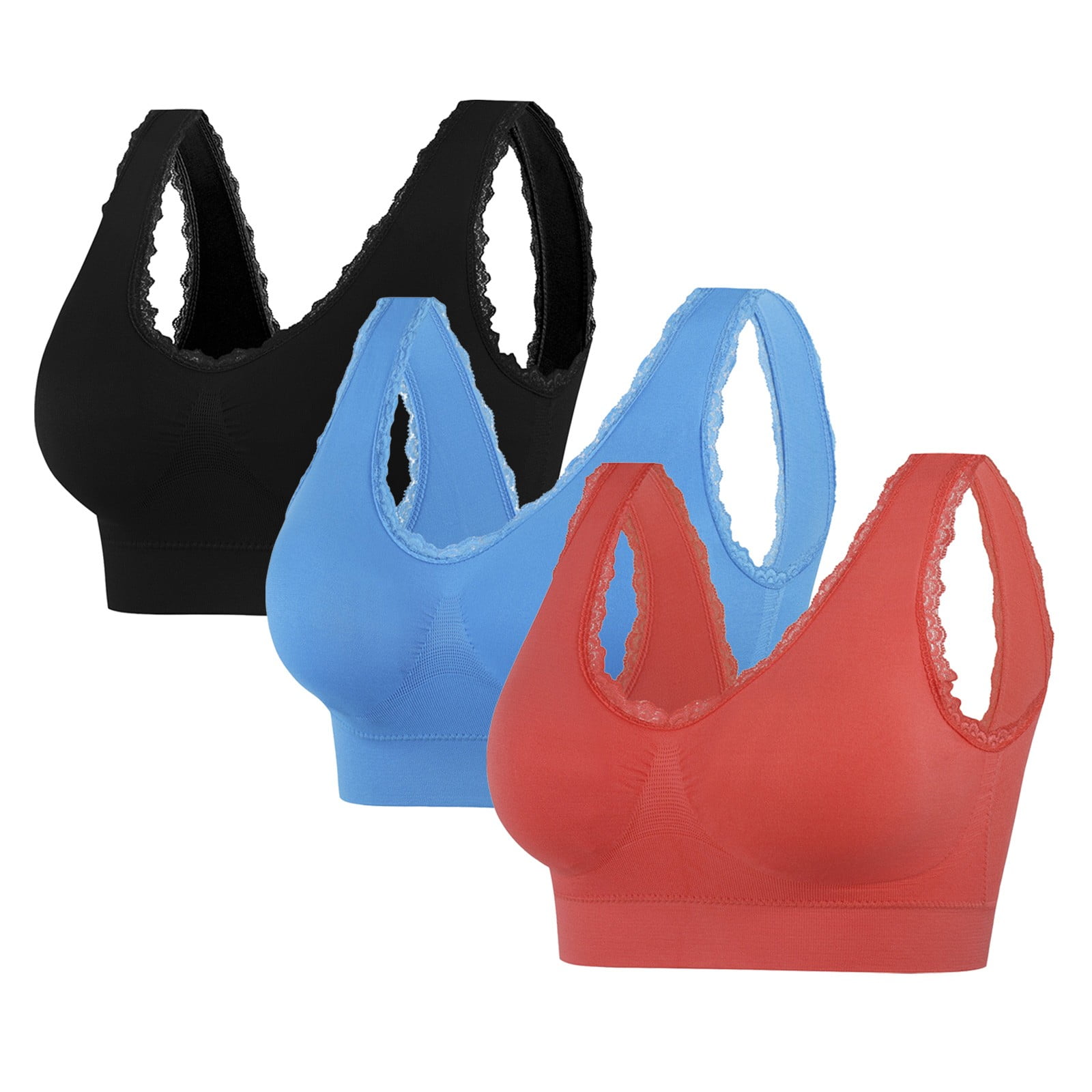 JIUKE 3PC Bras for Women Comfort Seamless Wireless Stretchy Sports Bra ...