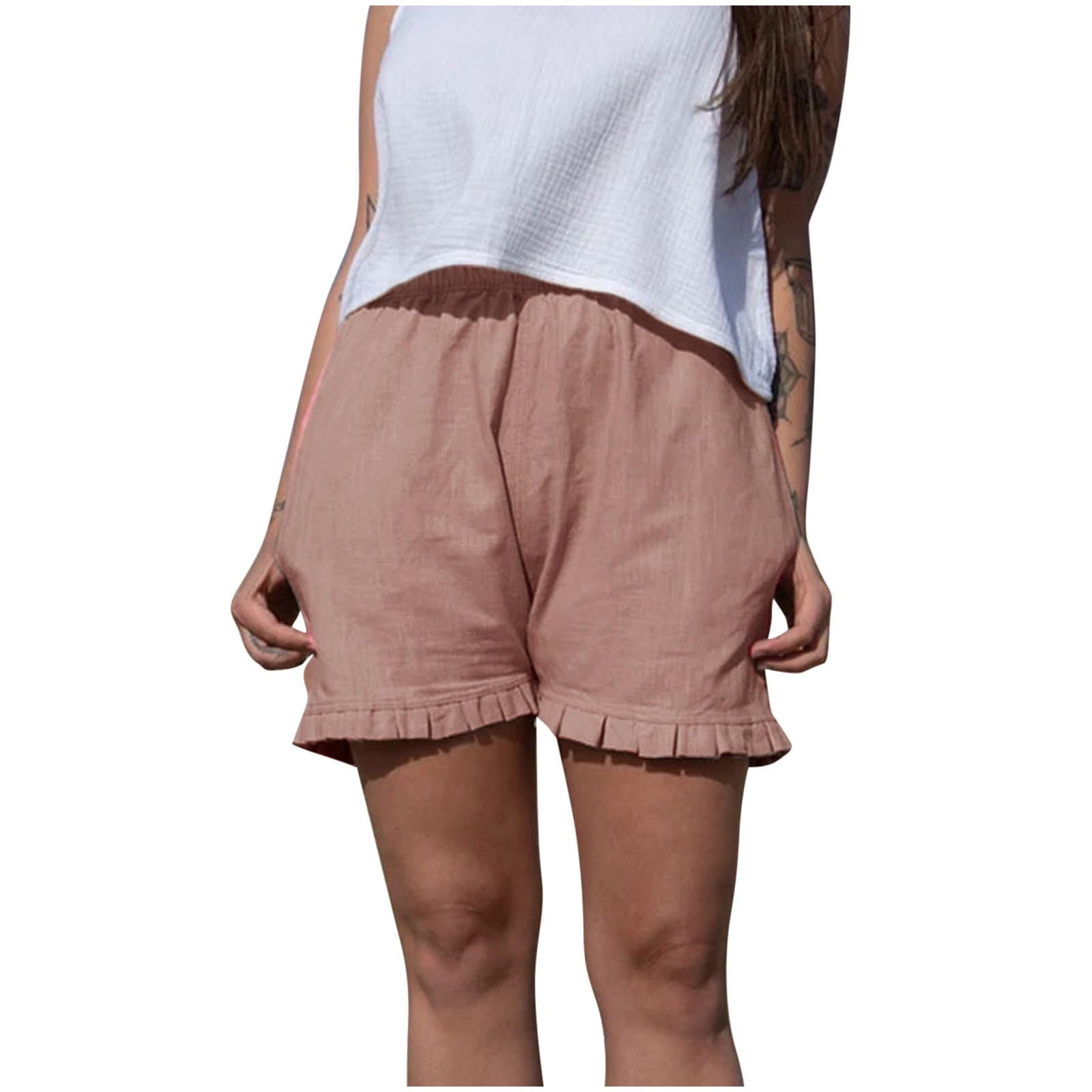 JIUKE High Waisted Shorts Womens Summer Cotton Linen Trendy Ruffle ...