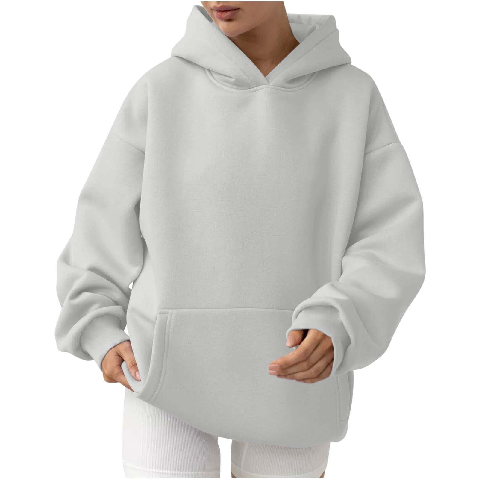 JIUKE Hoodies for Women Oversized Fleece Lined Crewneck Sweatshirt Long ...