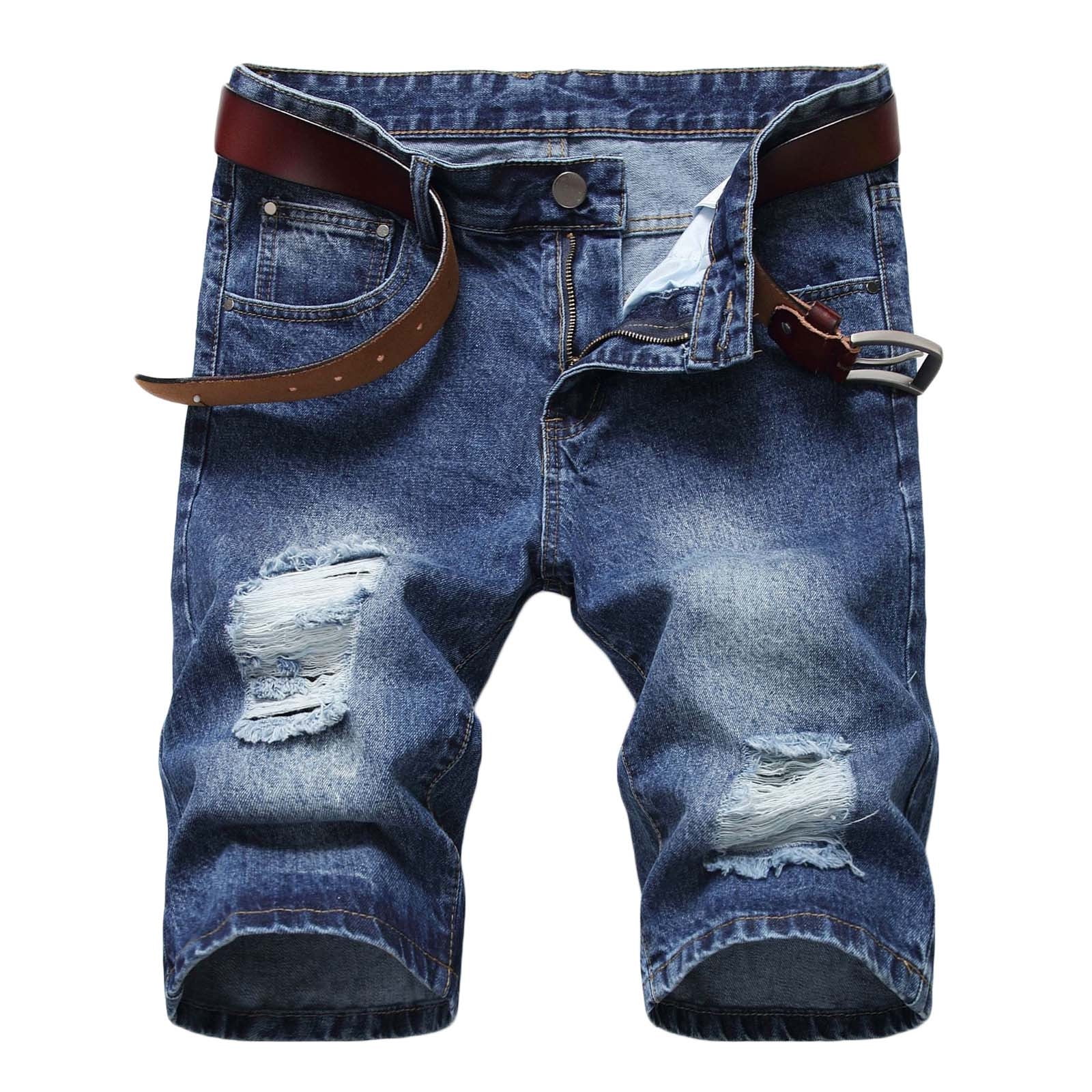 JIUKE Jeans Shorts for Men High Waisted Ripped Trunks Stretchy Washed ...