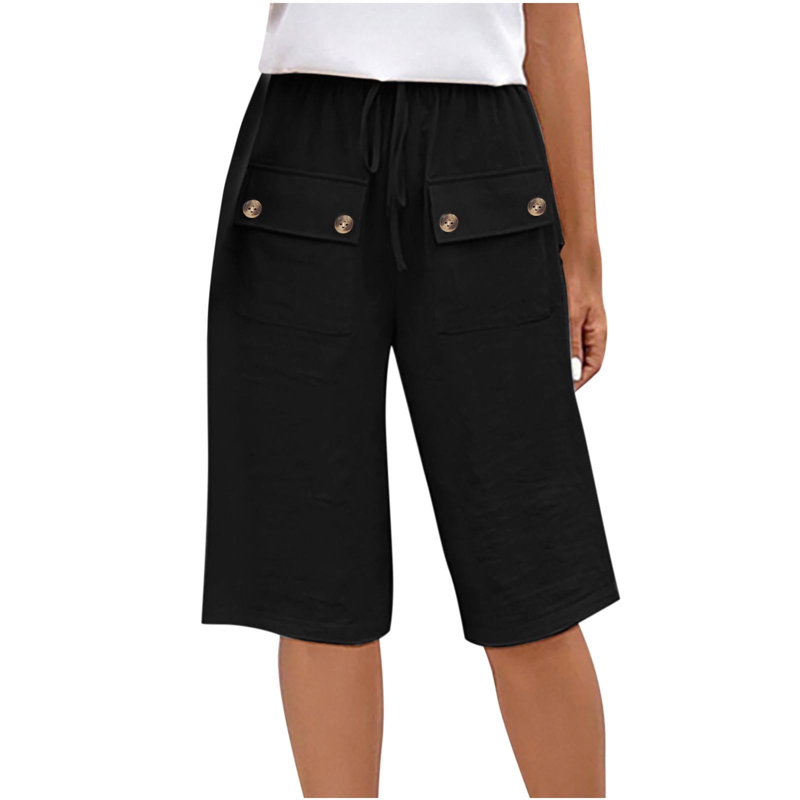 JIUKE Knee Length Straight Pants for Women High Waisted Wide Leg ...