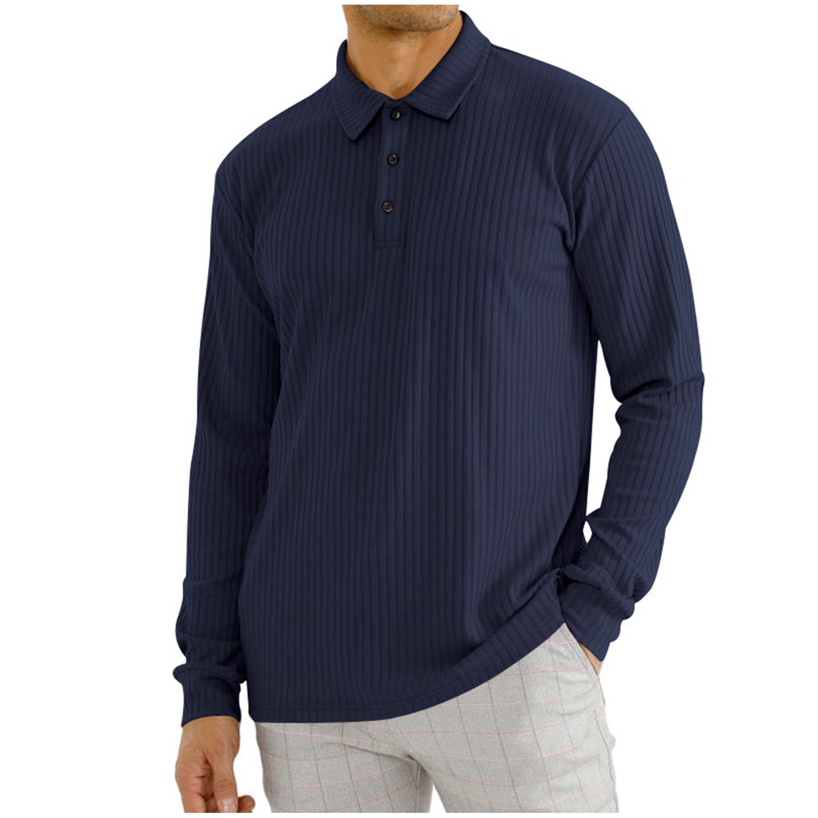 JIUKE Long Sleeve Shirts for Men Fall Spring Solid Color Textured T-Shirts Casual Button Collar ...