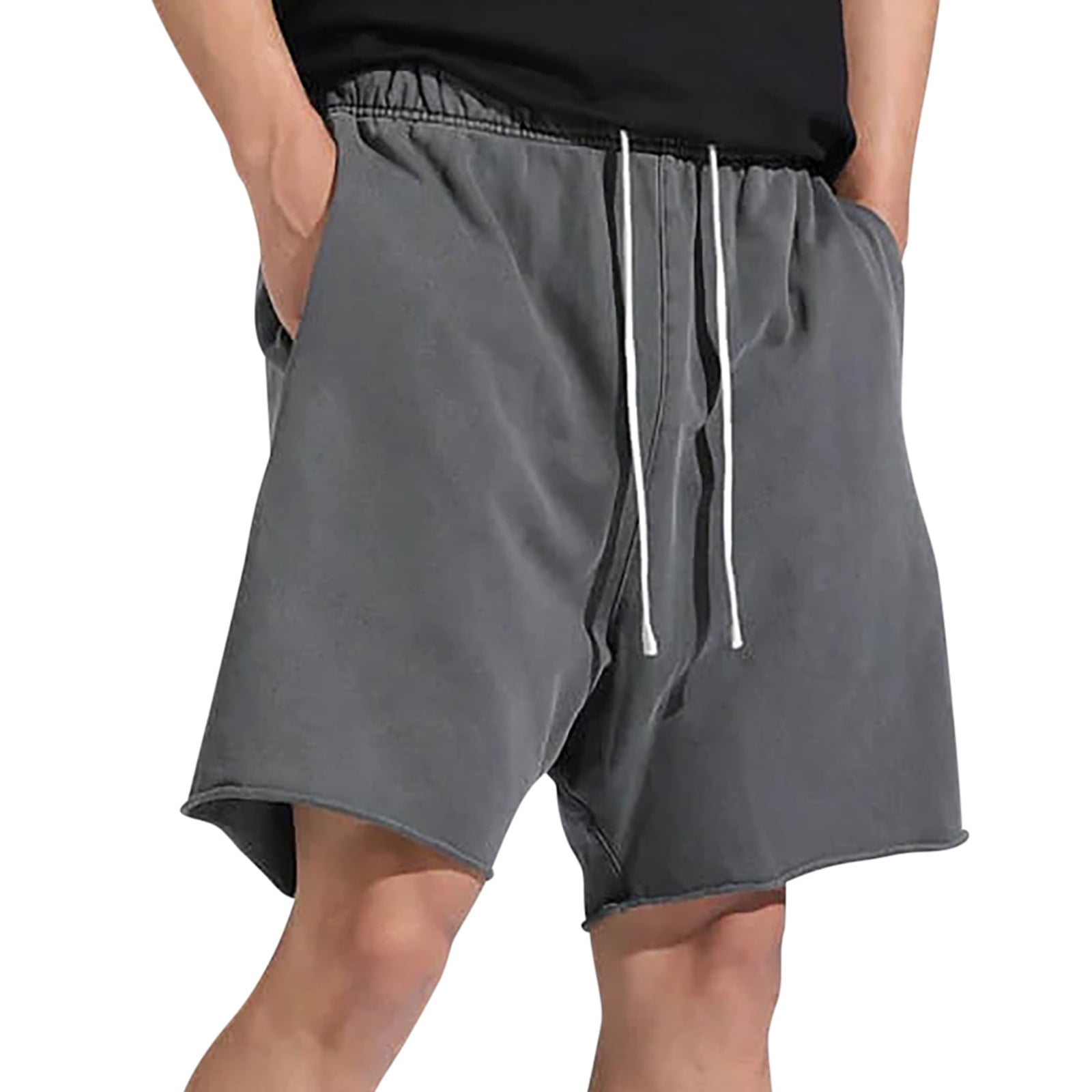 JIUKE Mens Drawstring Shorts High Waisted Wide Leg Solid Color Casual ...
