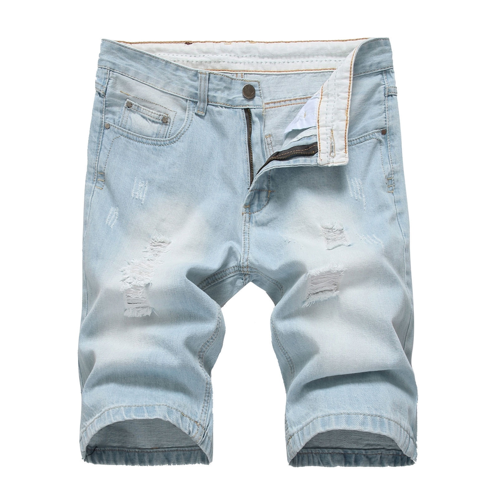 JIUKE Mens Jeans Shorts High Waisted Straight Leg Ripped Denim Shorts ...