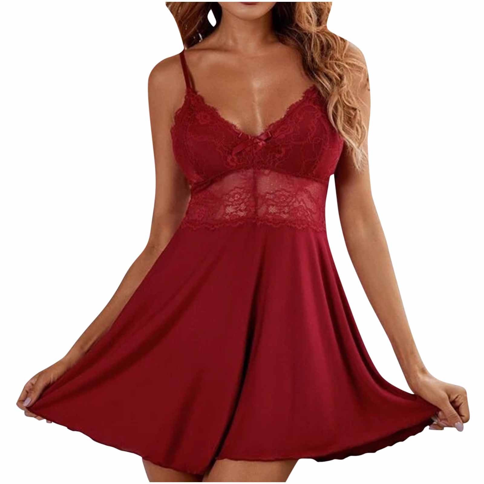 JIUKE Nightgowns for Women Lace Low Cut Chemise Nightdress Mesh Sheer Waist Slim Fitted Sleep ...