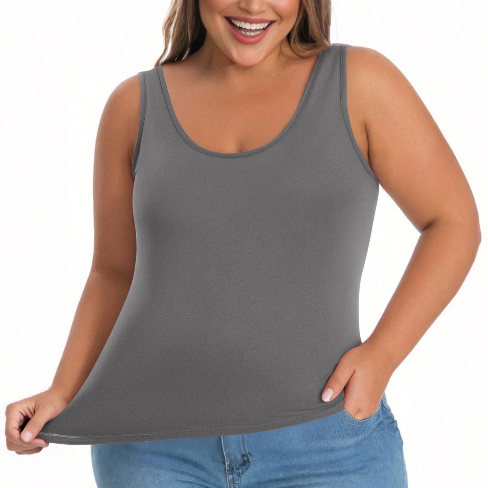 JIUKE Plus Size Tank Tops for Women Built in Bra Sleeveless Undershirts ...
