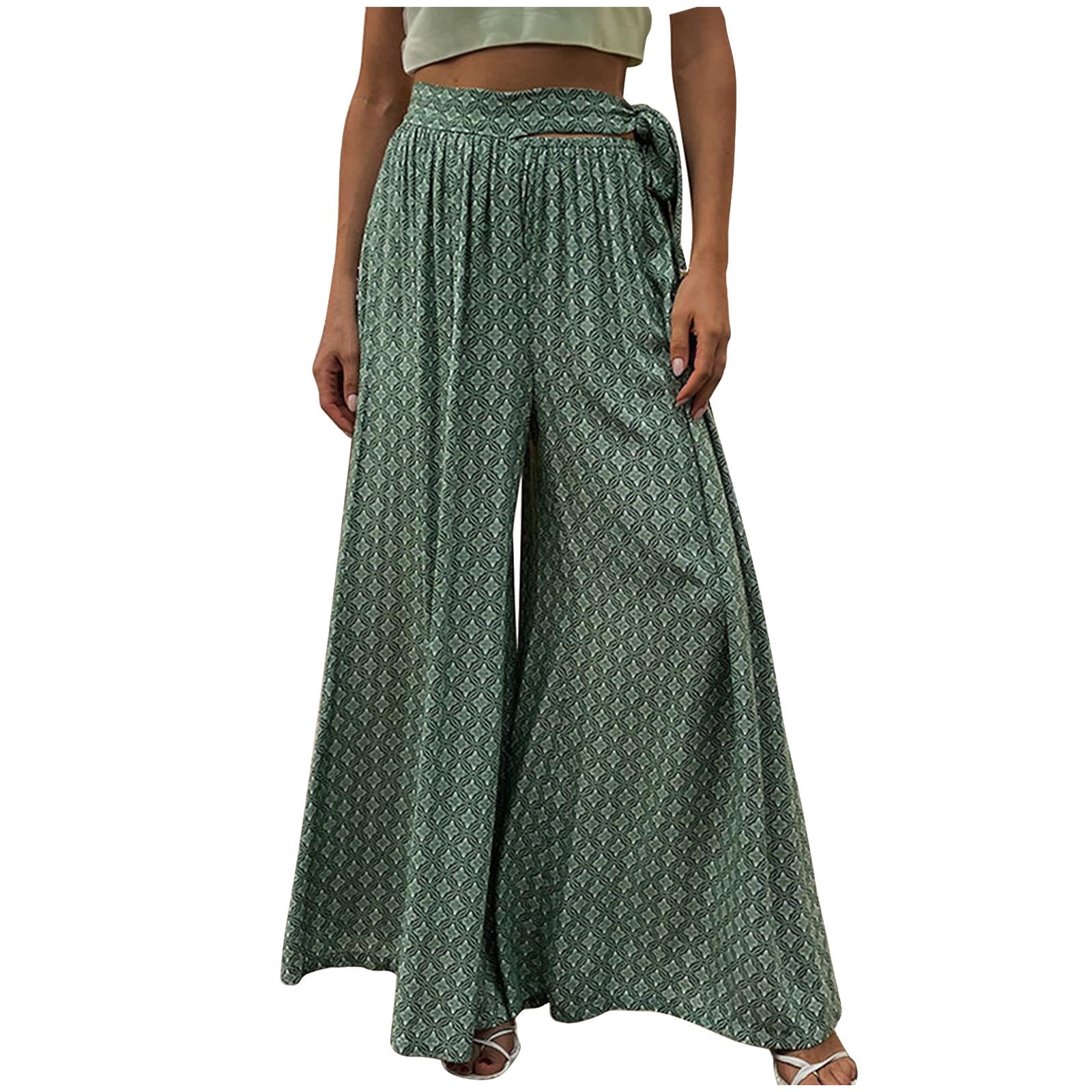 JIUKE Summer Boho Pants for Women Wide Leg High Waisted Lightweight ...