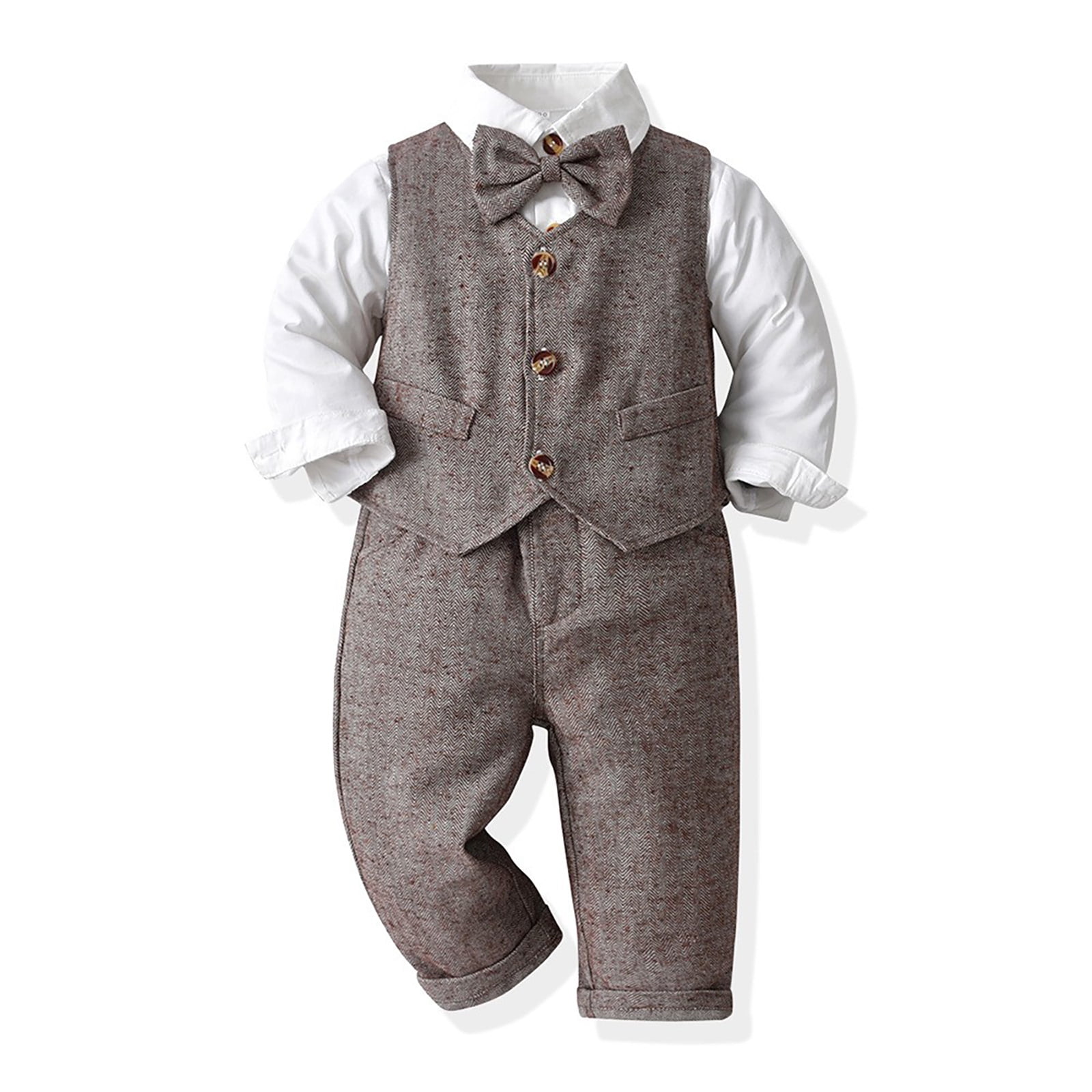 JIUKE Toddler Boy Clothes Formal Dress Long Sleeve Shirt Vests and Pants Dress Casual Suit ...