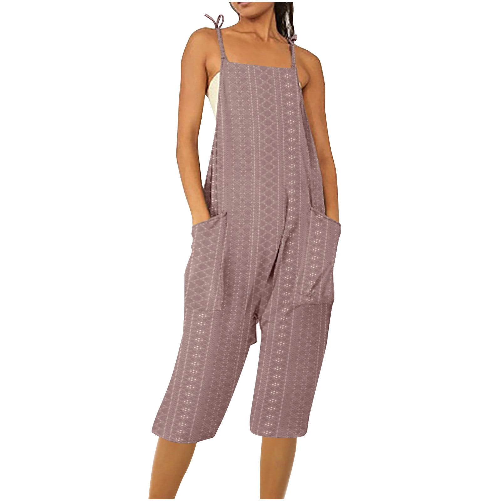 JIUKE Womens Eyelet Jumpsuits Sleeveless Capri Pants Rompers Summer ...