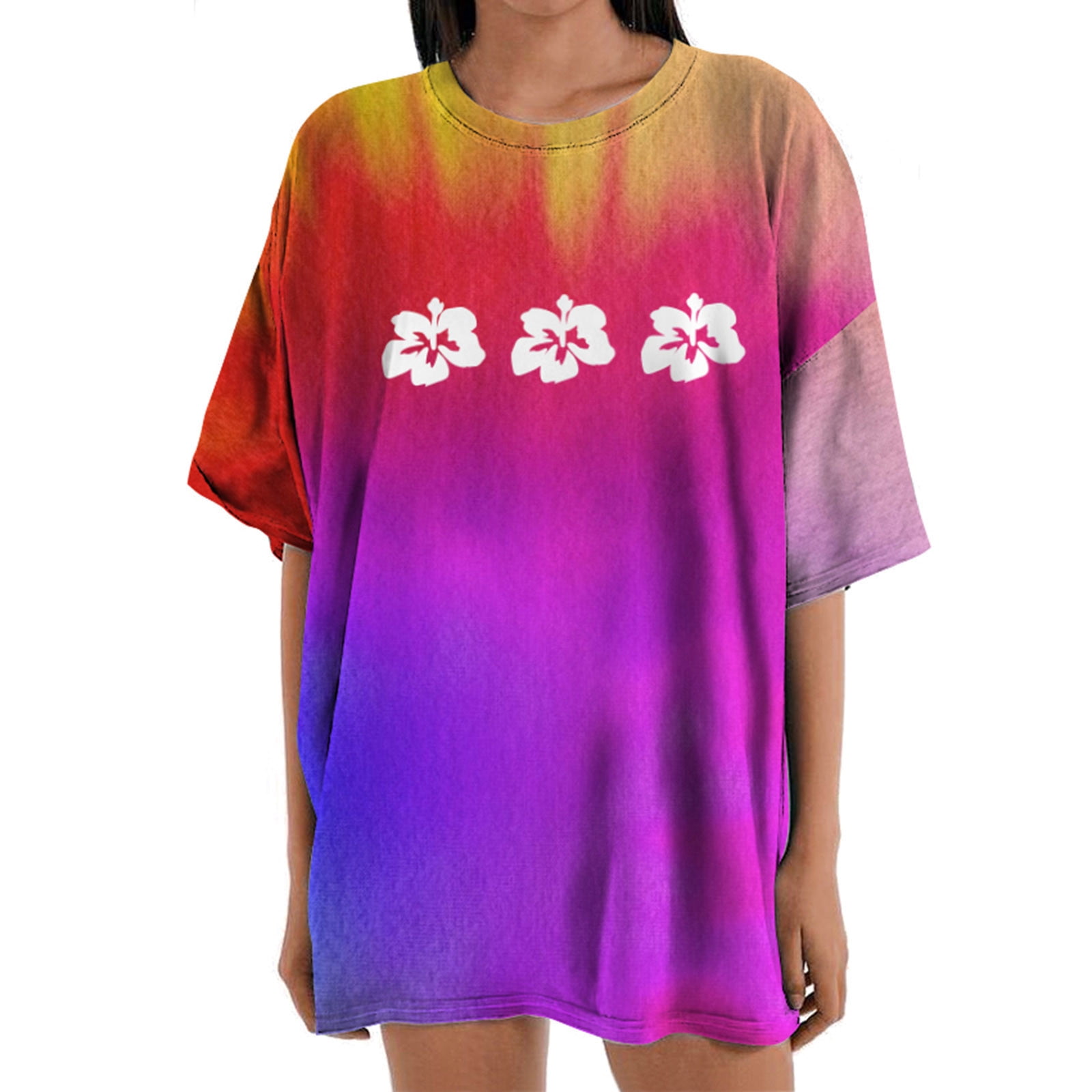 JIUKE Womens Sweatshirts Dropped Shoulder Short Sleeve Gradient Color ...