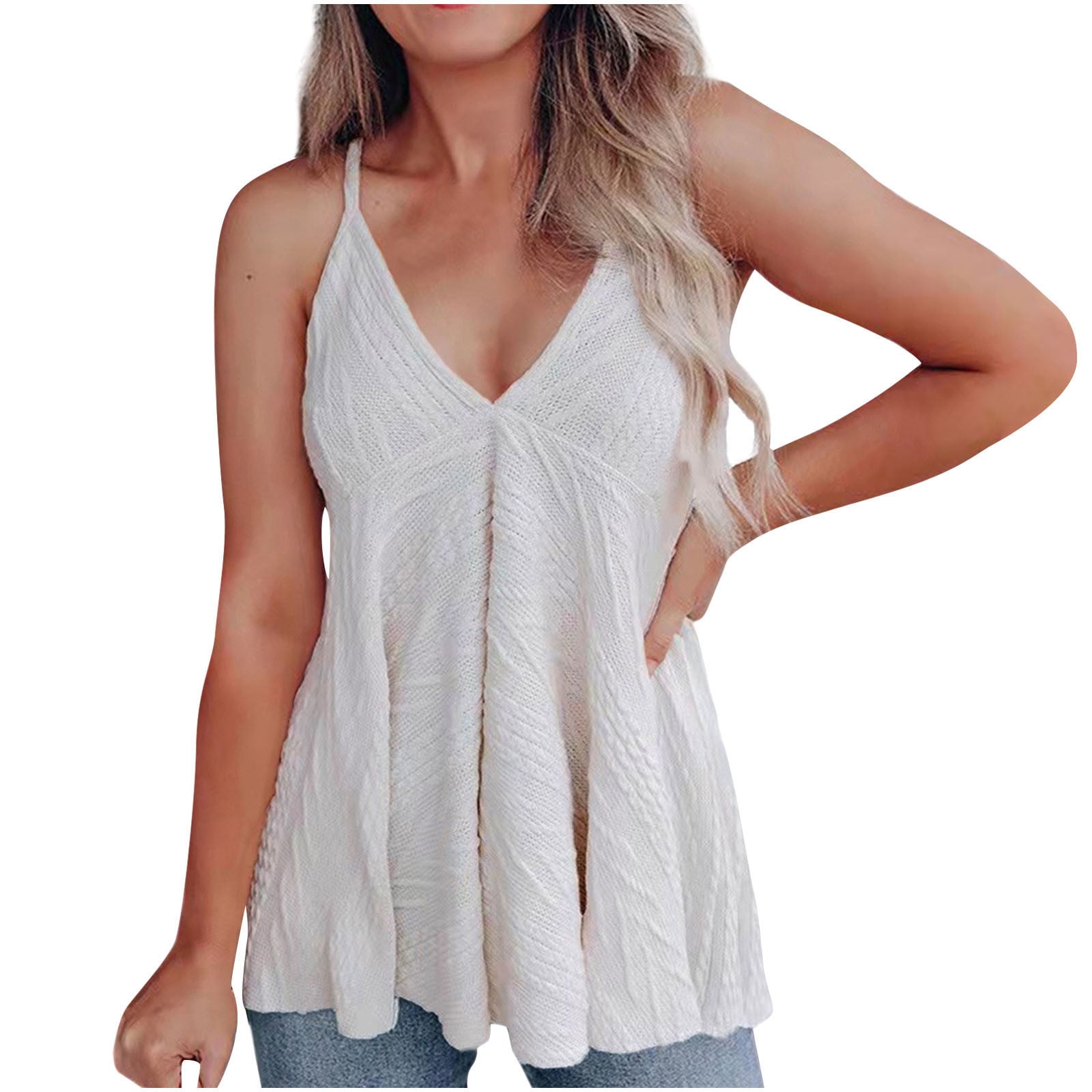 JIUKE Womens Tank Tops Deep V Neck Spaghetti Strap Ruffle Tunic Tops ...
